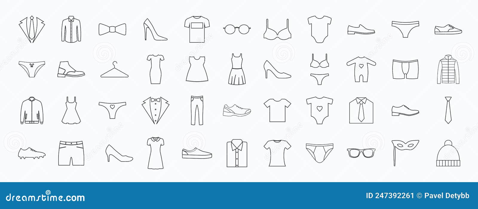 Clothes and Accessories Set, Outline Icons Set. Vector Illustration ...