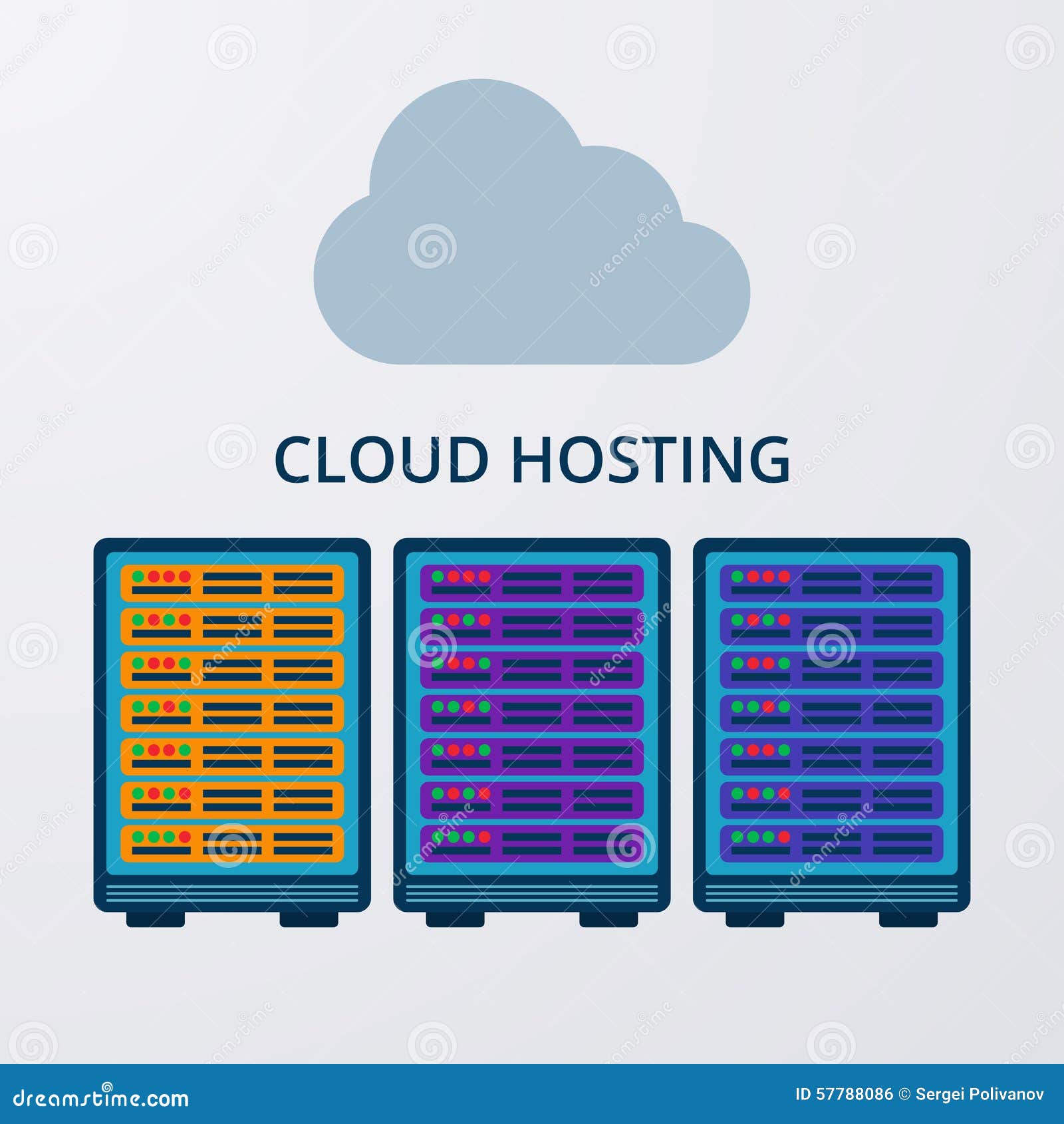 Vector Illustration of a Flat Design of Cloud Hosting Stock Vector - Illustration of online ...