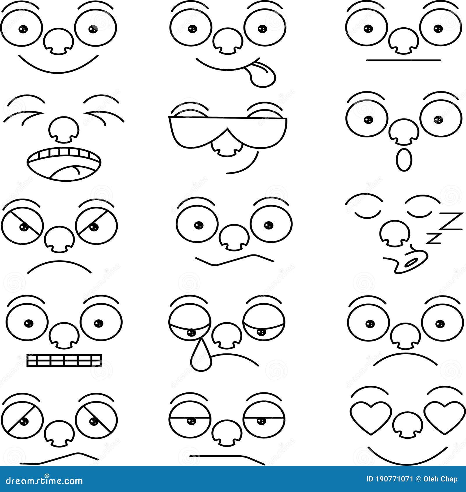 Doodle smiley set. stock vector. Illustration of emotion - 190771071
