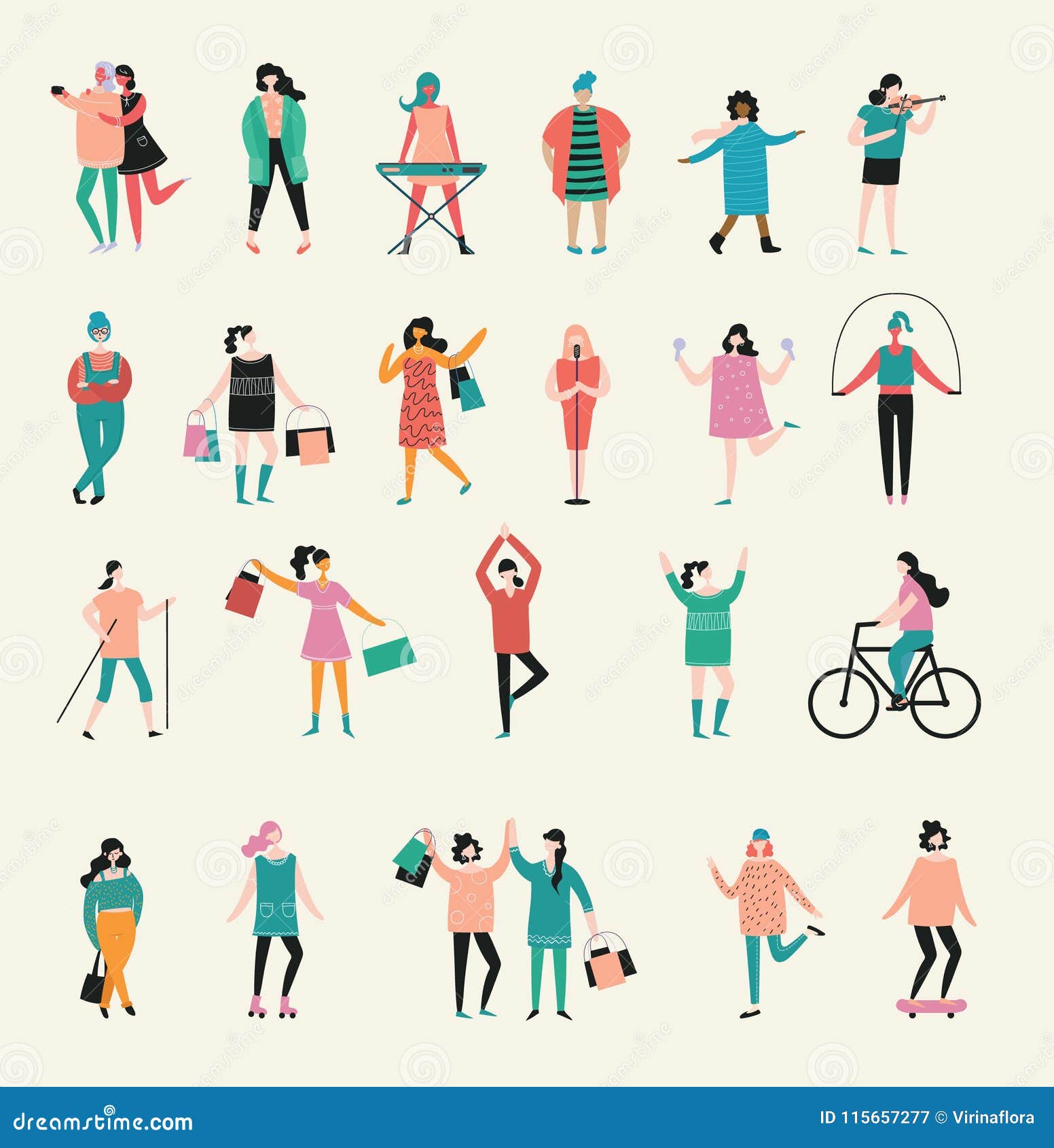 Set of the Group of Women Doing Different Activity Stock Vector ...