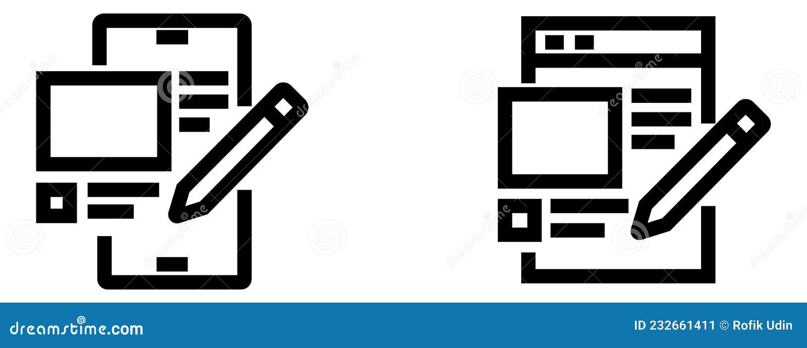 Flat Design Template Icon Combination of Pencil and Text. Monoline ...