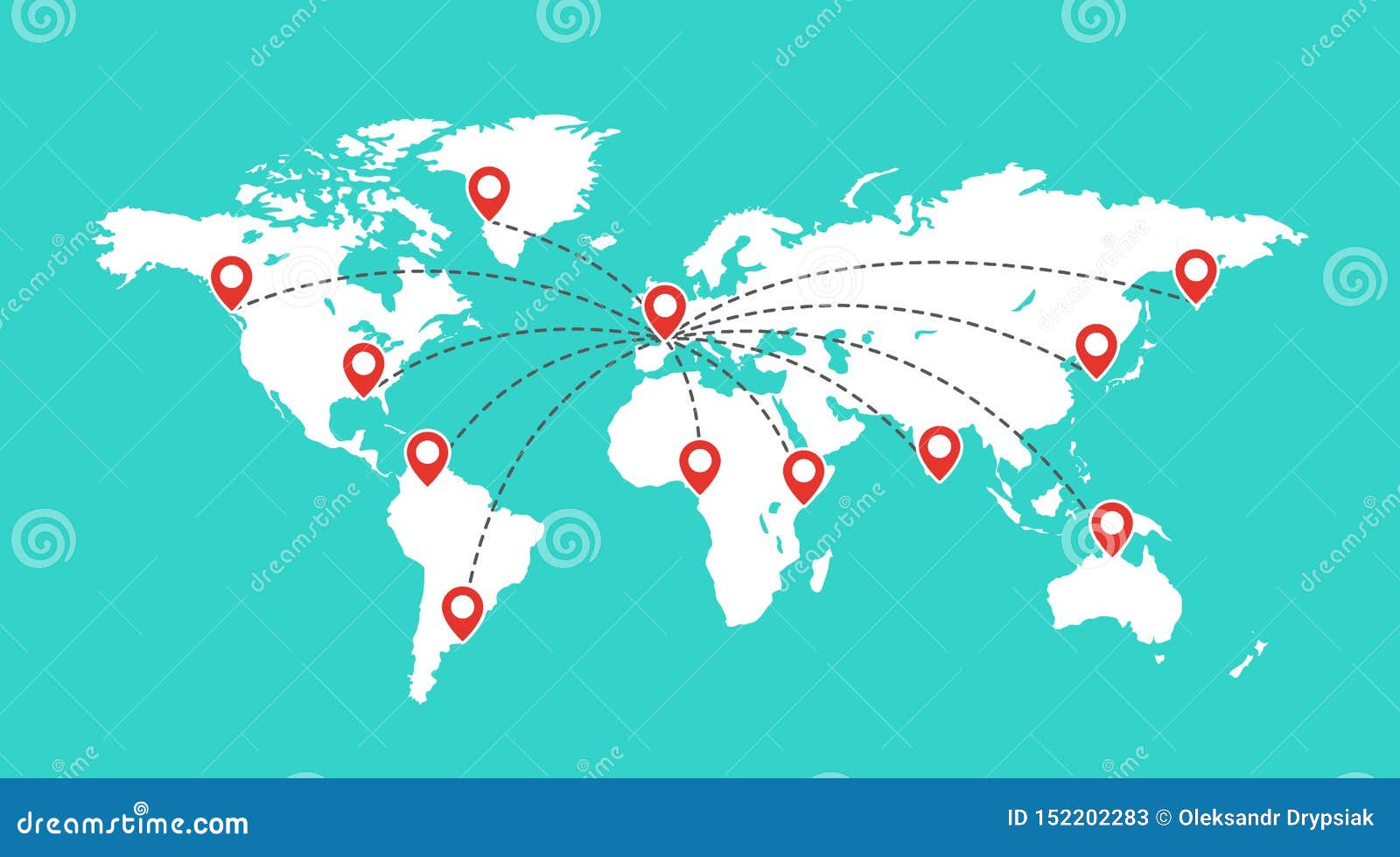 World Map With Red Pointer Marks Globe Communication Concept Location