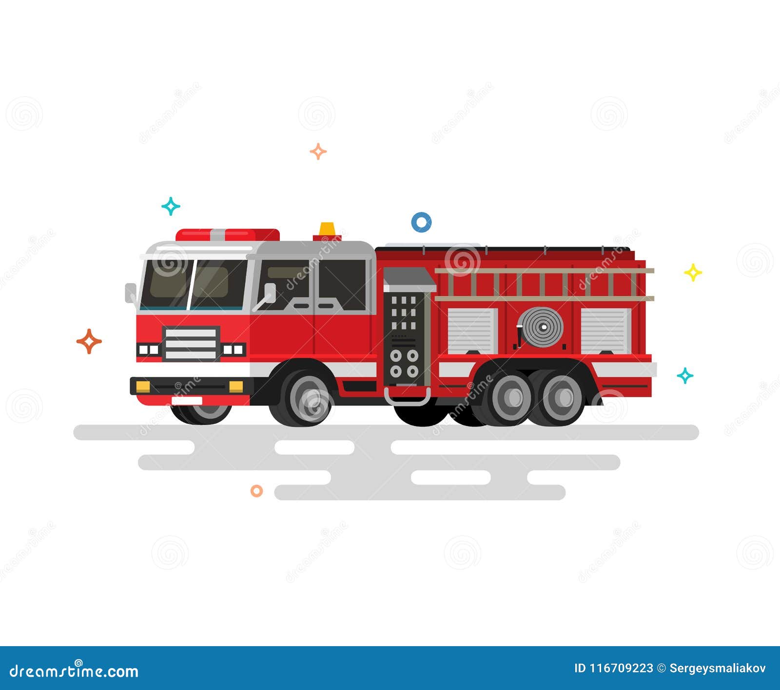 Vector Illustration of Flat Fire Engine. Stock Vector - Illustration of ...