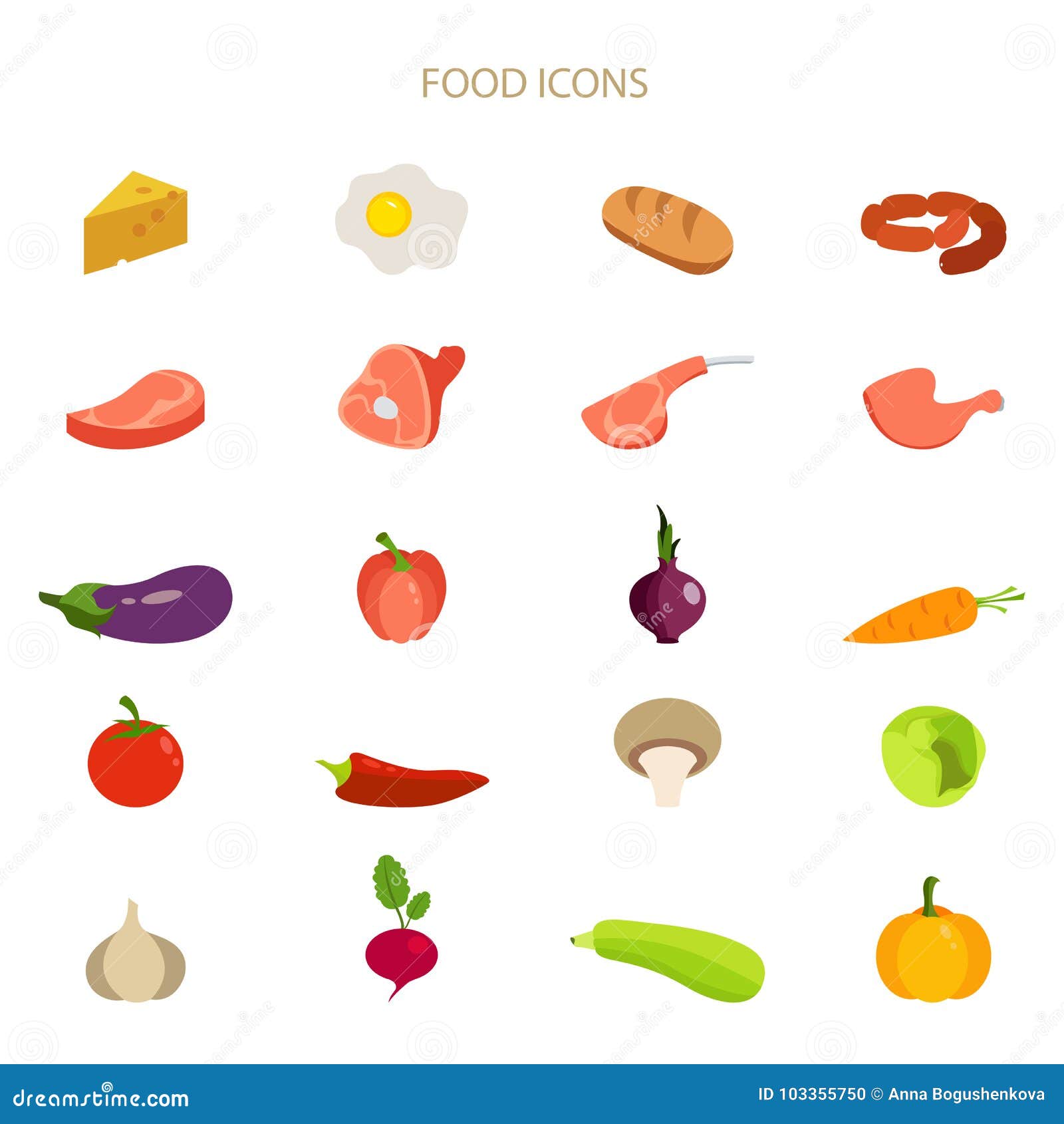 Vector Illustration of Flat Food Icons Stock Vector - Illustration of ...