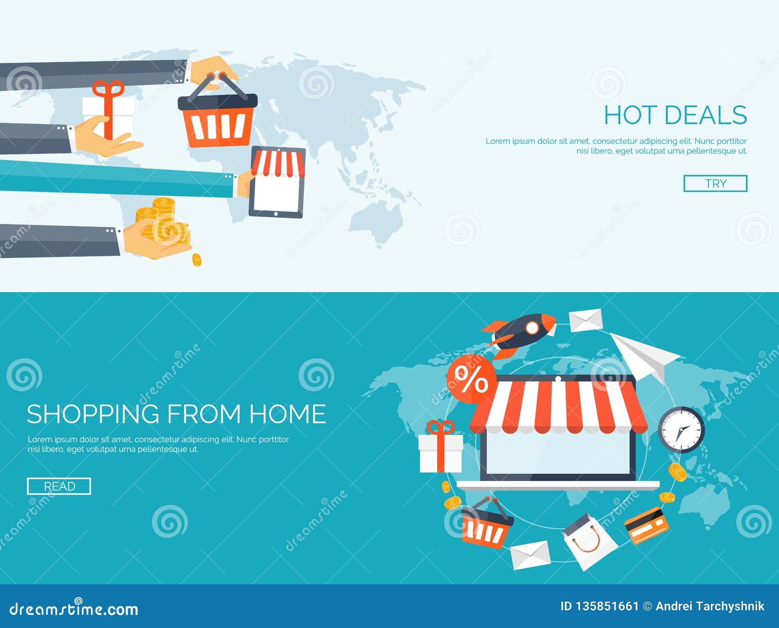 Vector Illustration. Flat Header. Shopping. Web Store. Global ...