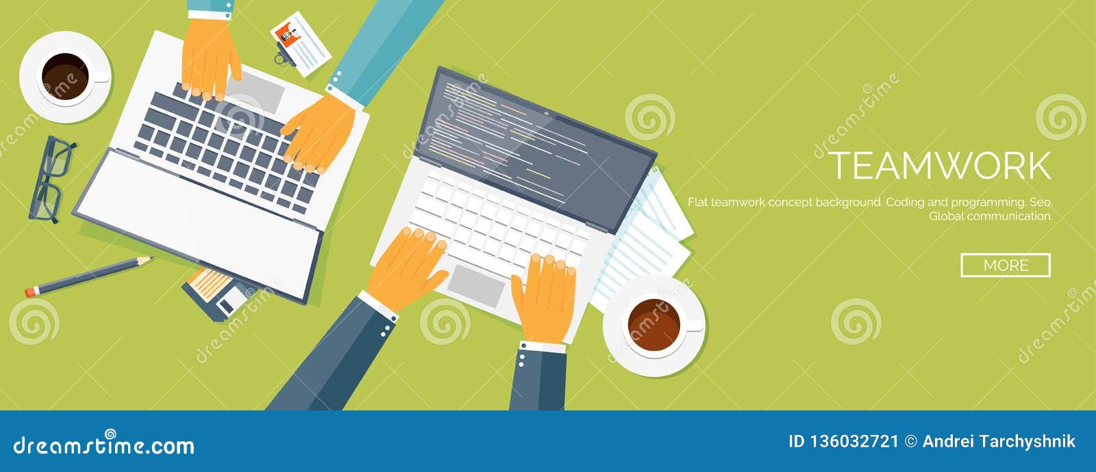 Vector Illustration Flat Header Workplace Programming Coding Web