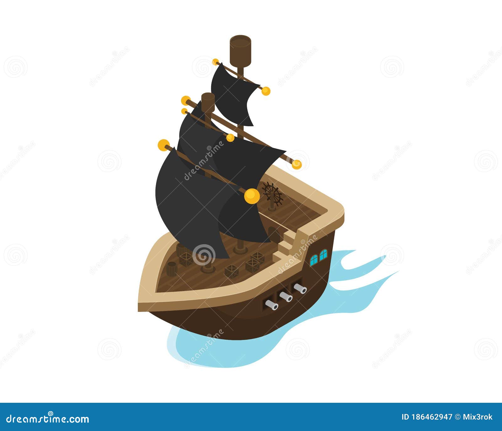 Vector Illustration Flat Isometric Pirate Ship Stock Illustration ...