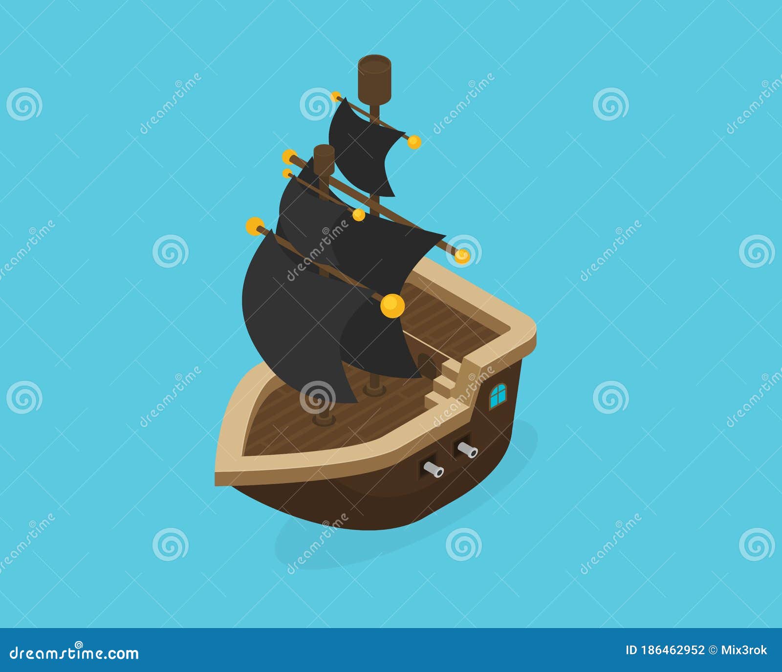 Vector Illustration Flat Isometric Pirate Ship Stock Vector ...