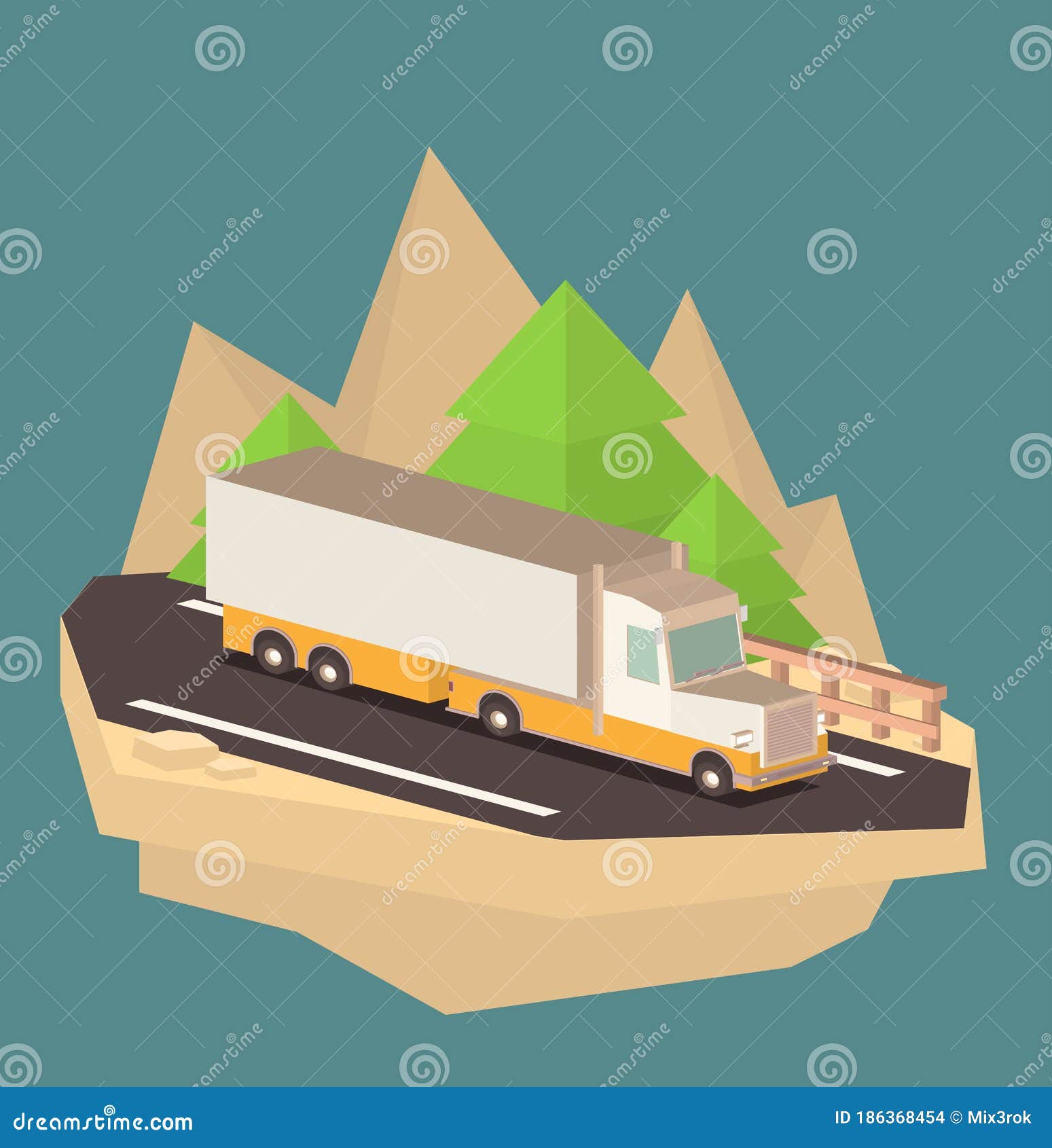 Vector Illustration of a Flat Isometric Semi Truck Stock Vector ...
