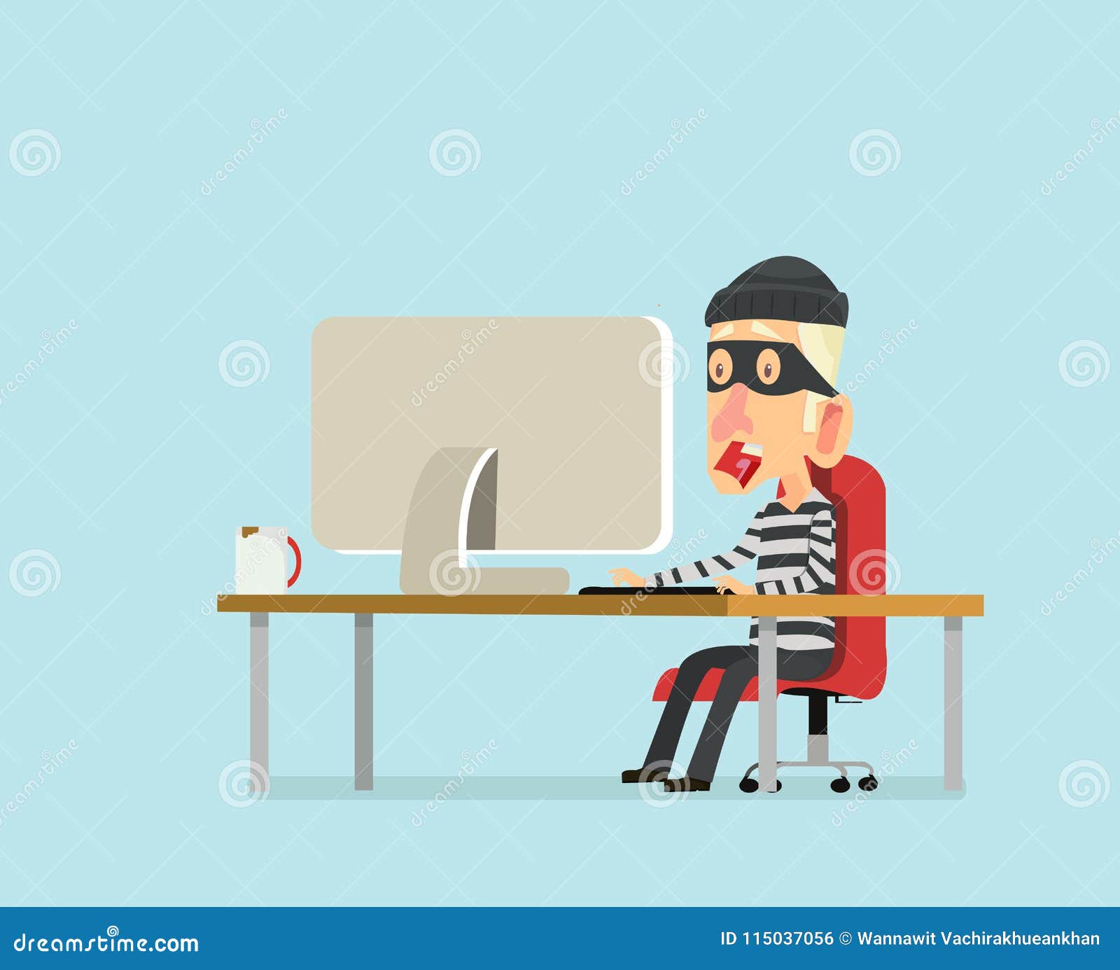 Character Design Thief Stealing Data from the Computer Stock Vector ...