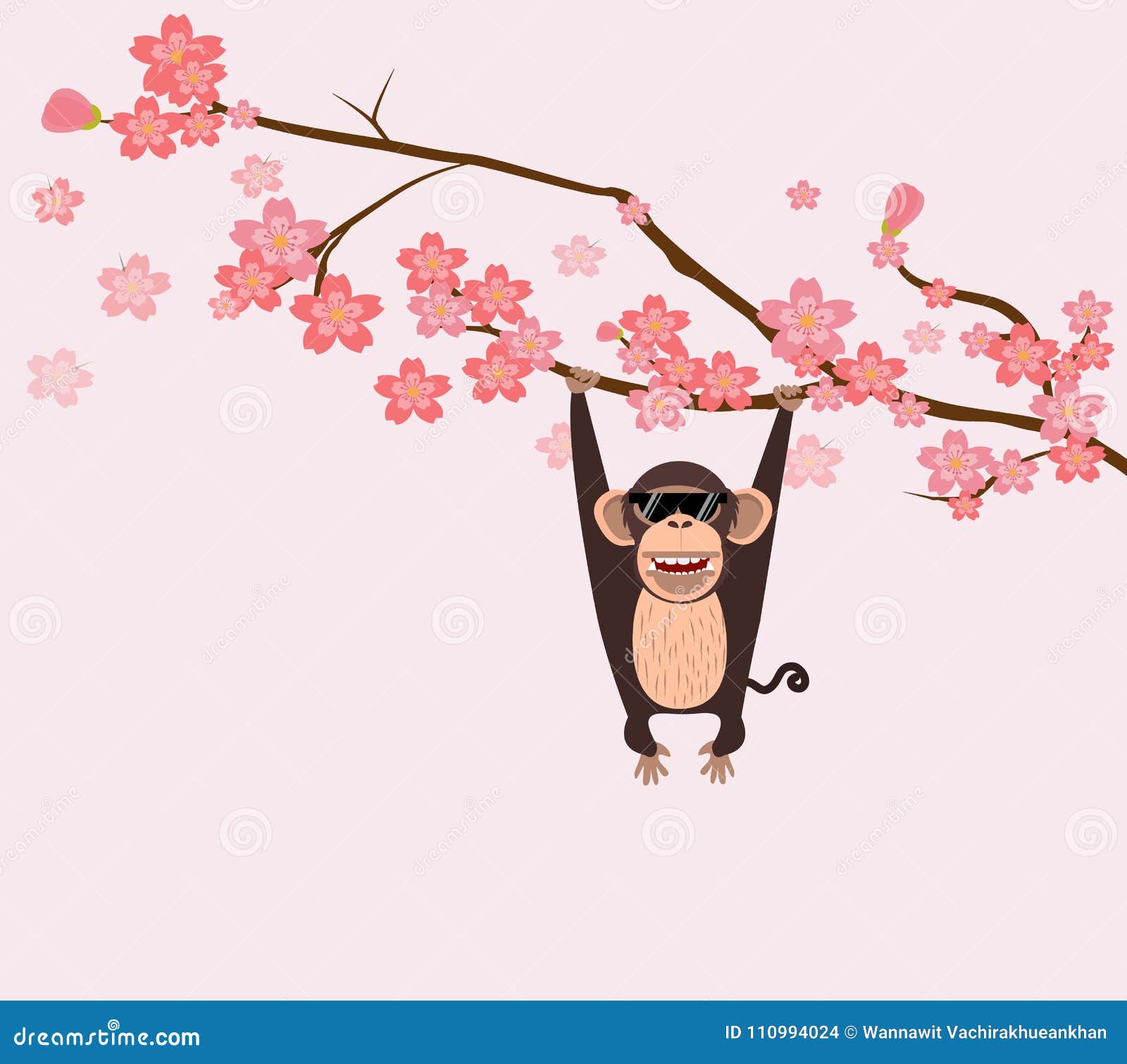 Monkey Climbing Cherry Tree Branch Background Stock Vector ...