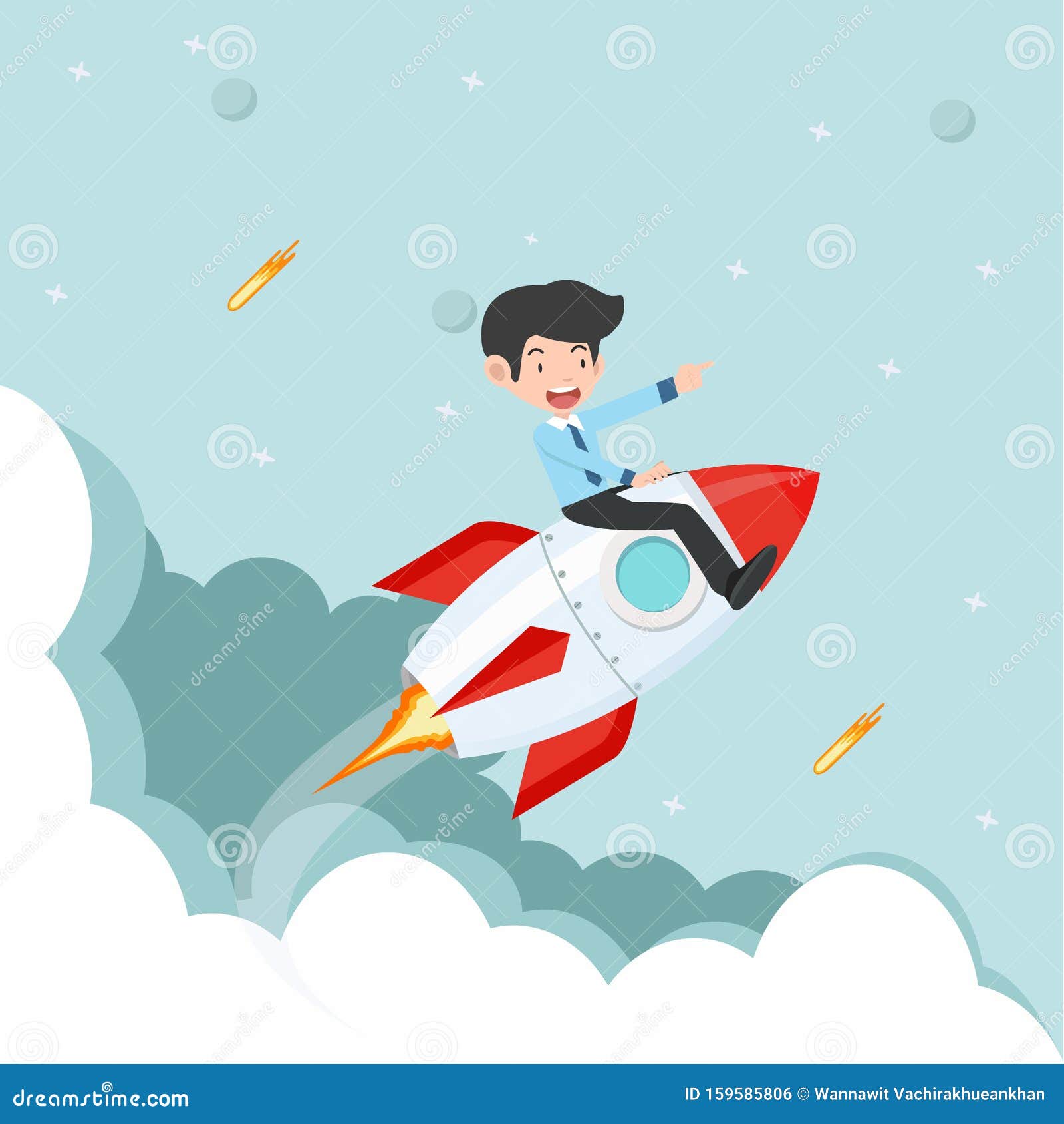 Businessman Sitting on on a Flying Rocket Vector Stock Vector ...