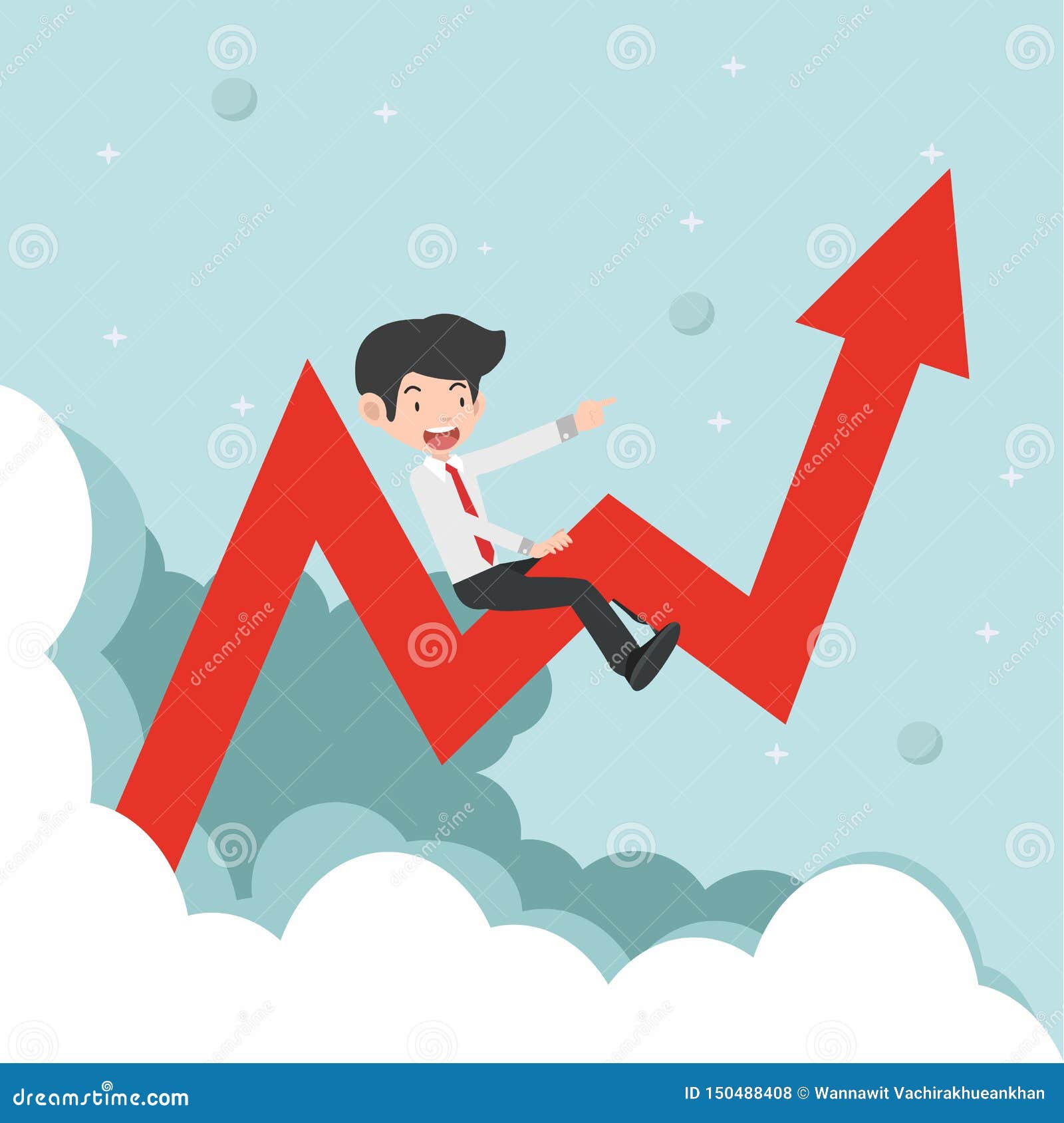 Businessman Sitting Graph Arrow Going Up Stock Vector - Illustration of ...
