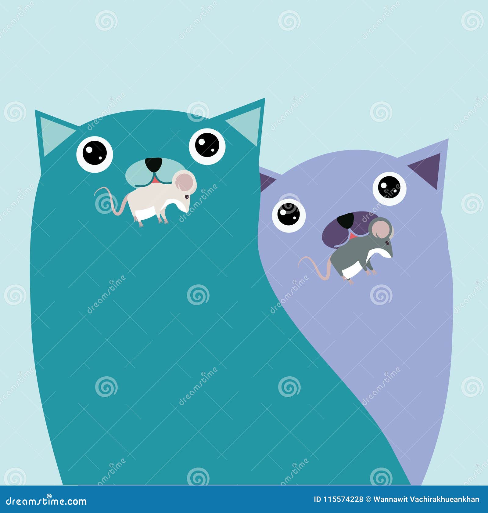 Couple cat with rats stock vector. Illustration of lying - 115574228
