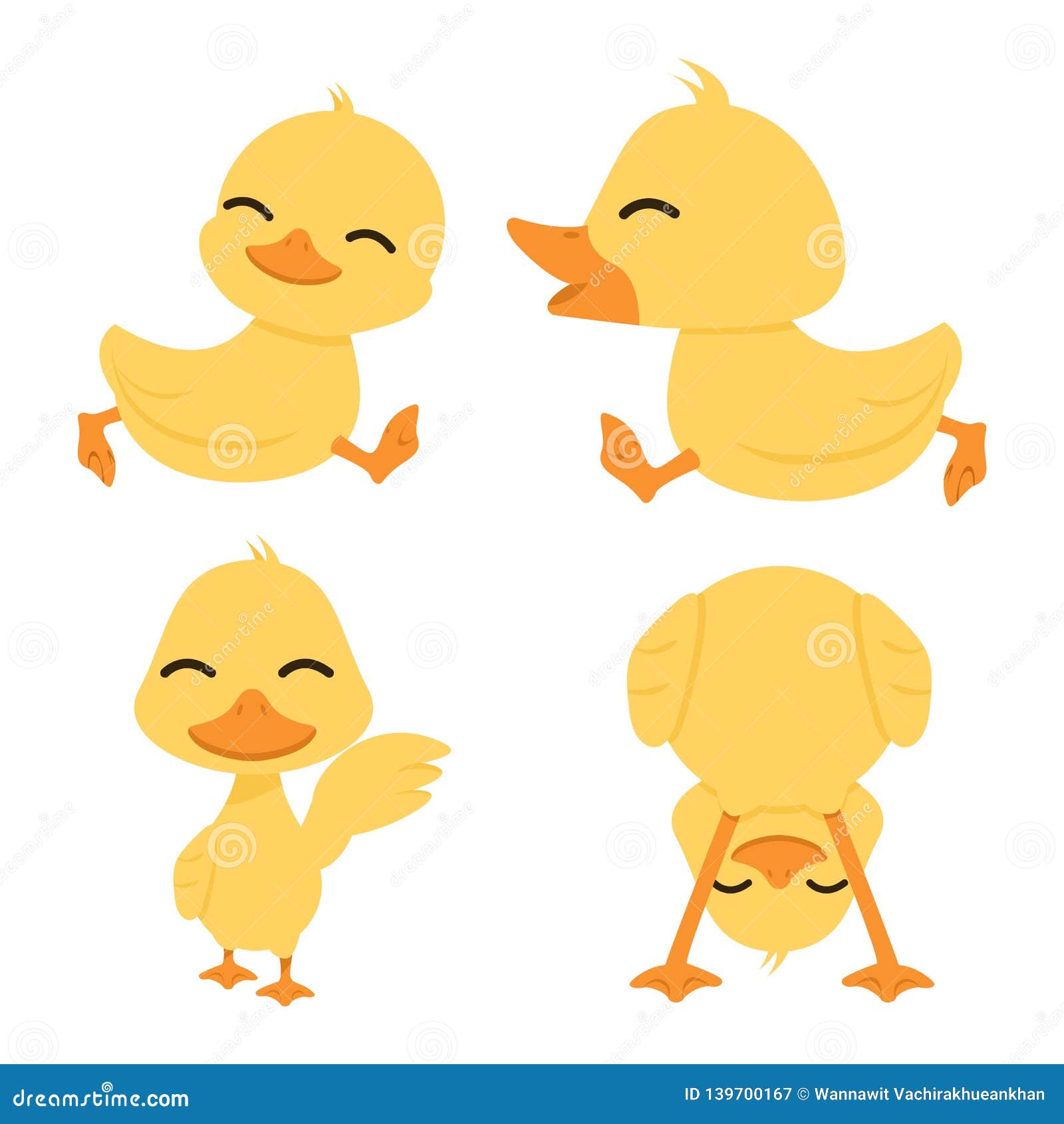 Cute Little Yellow Ducks Set Stock Vector - Illustration of character ...
