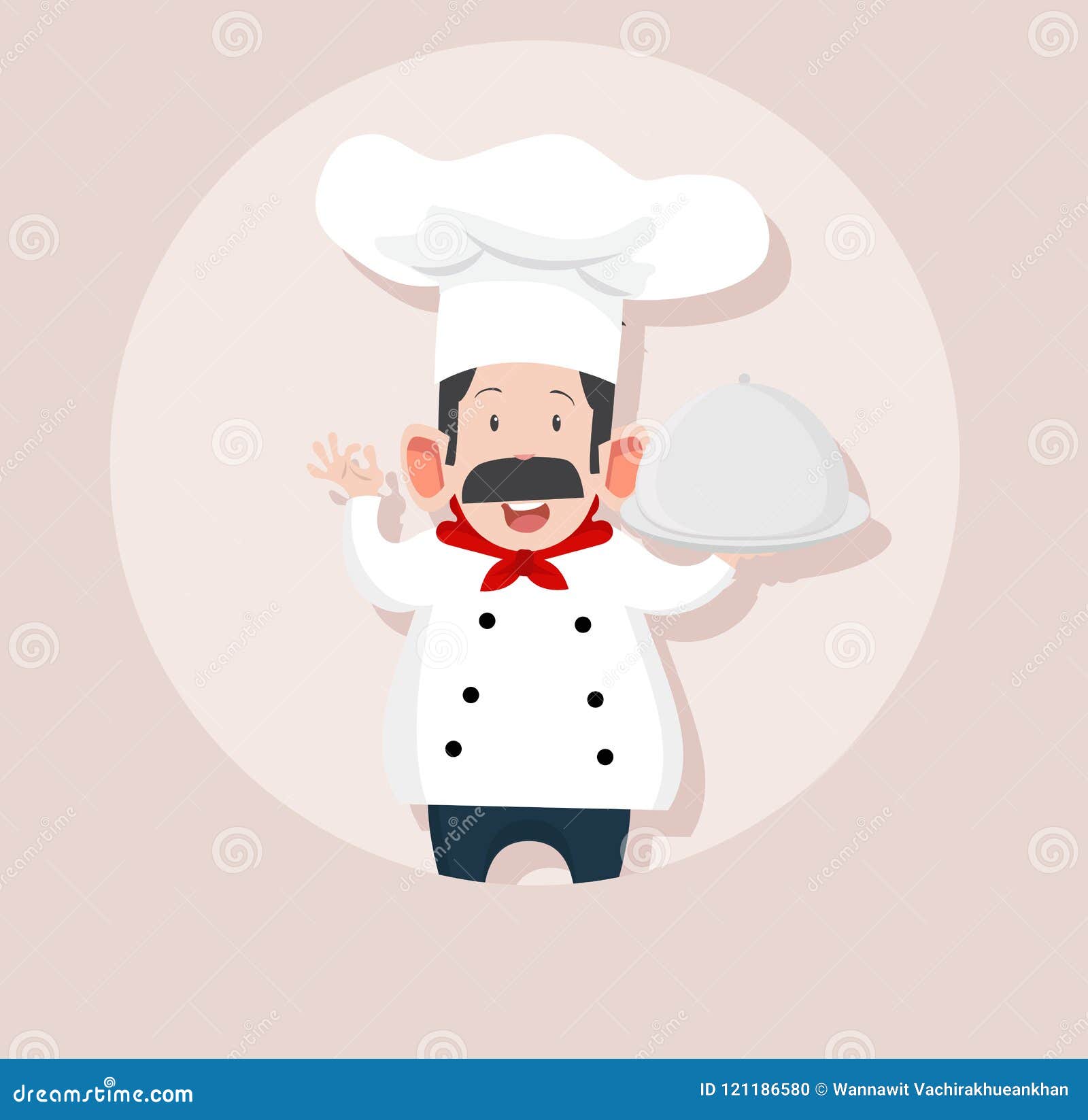 Chef Making Ok Sign with Tray Stock Vector - Illustration of flat ...
