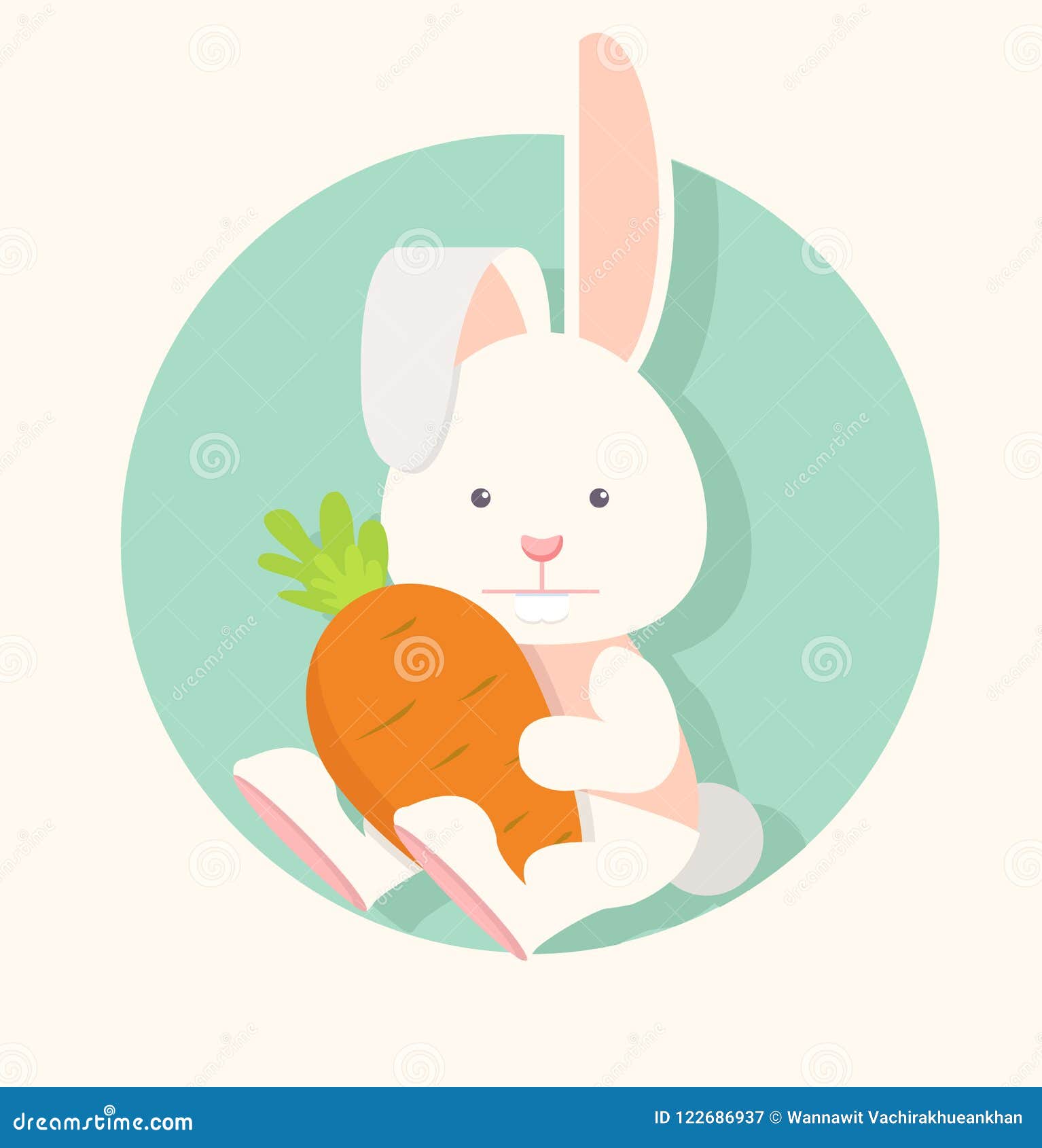 Flat Funny Bunny Happy with Carrot Stock Vector - Illustration of ...