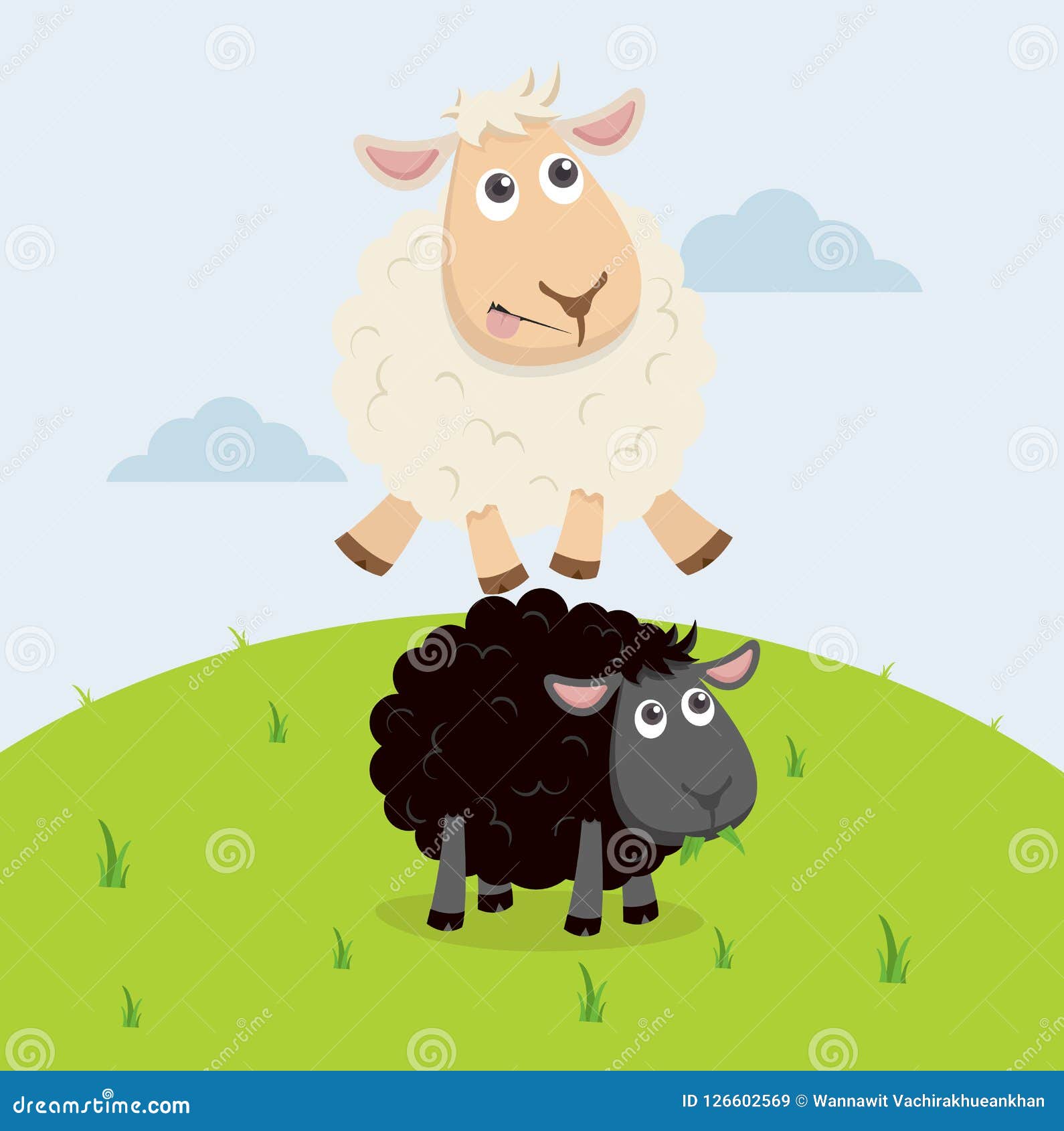 Sheep Jumping Over Black Sheep Stock Vector - Illustration of clip ...