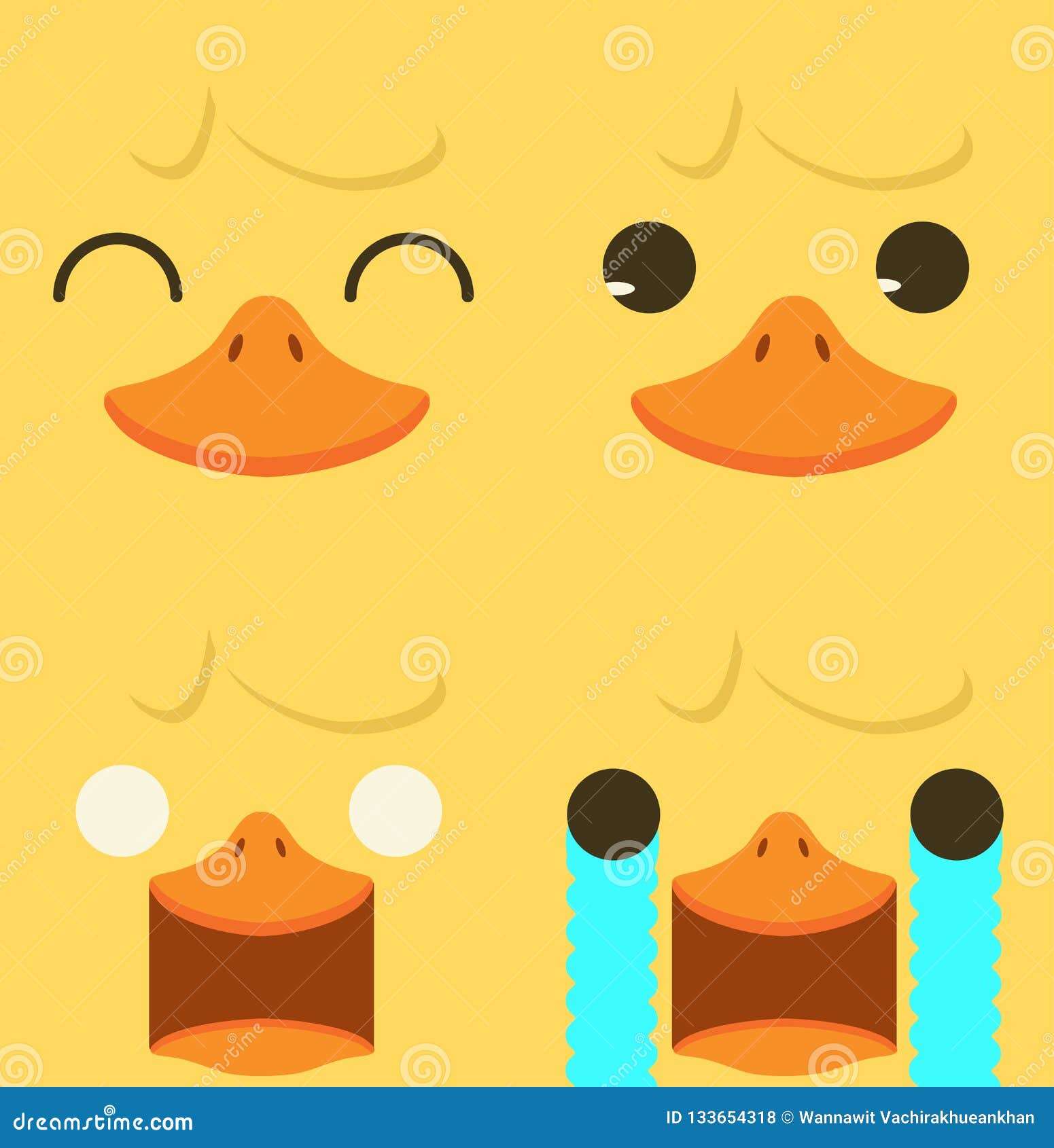 Cute Yellow Duck Emotion Face Set Stock Vector - Illustration of ...