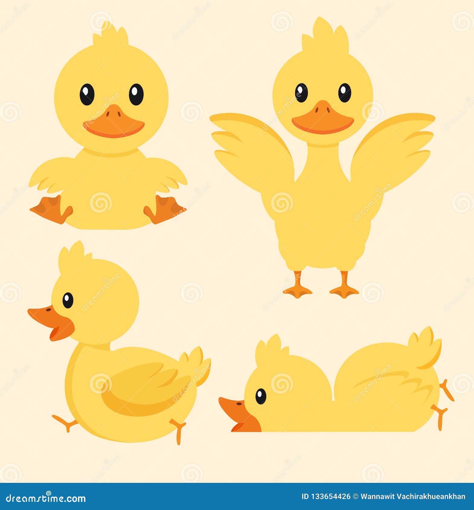 Cute Yellow Duck Character Set Stock Vector - Illustration of graphic ...