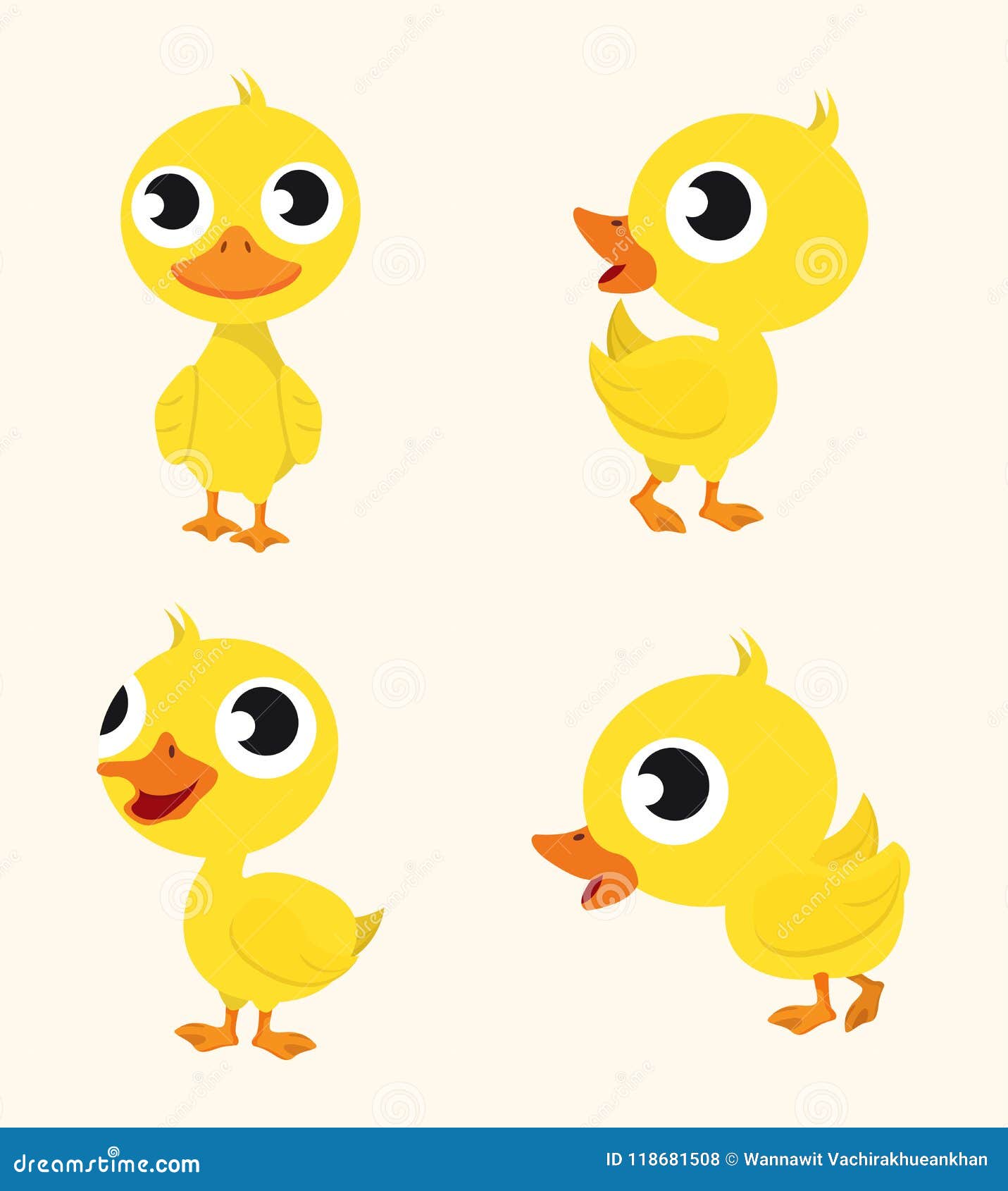 Cute Happy Character Duck Set Stock Vector - Illustration of character ...