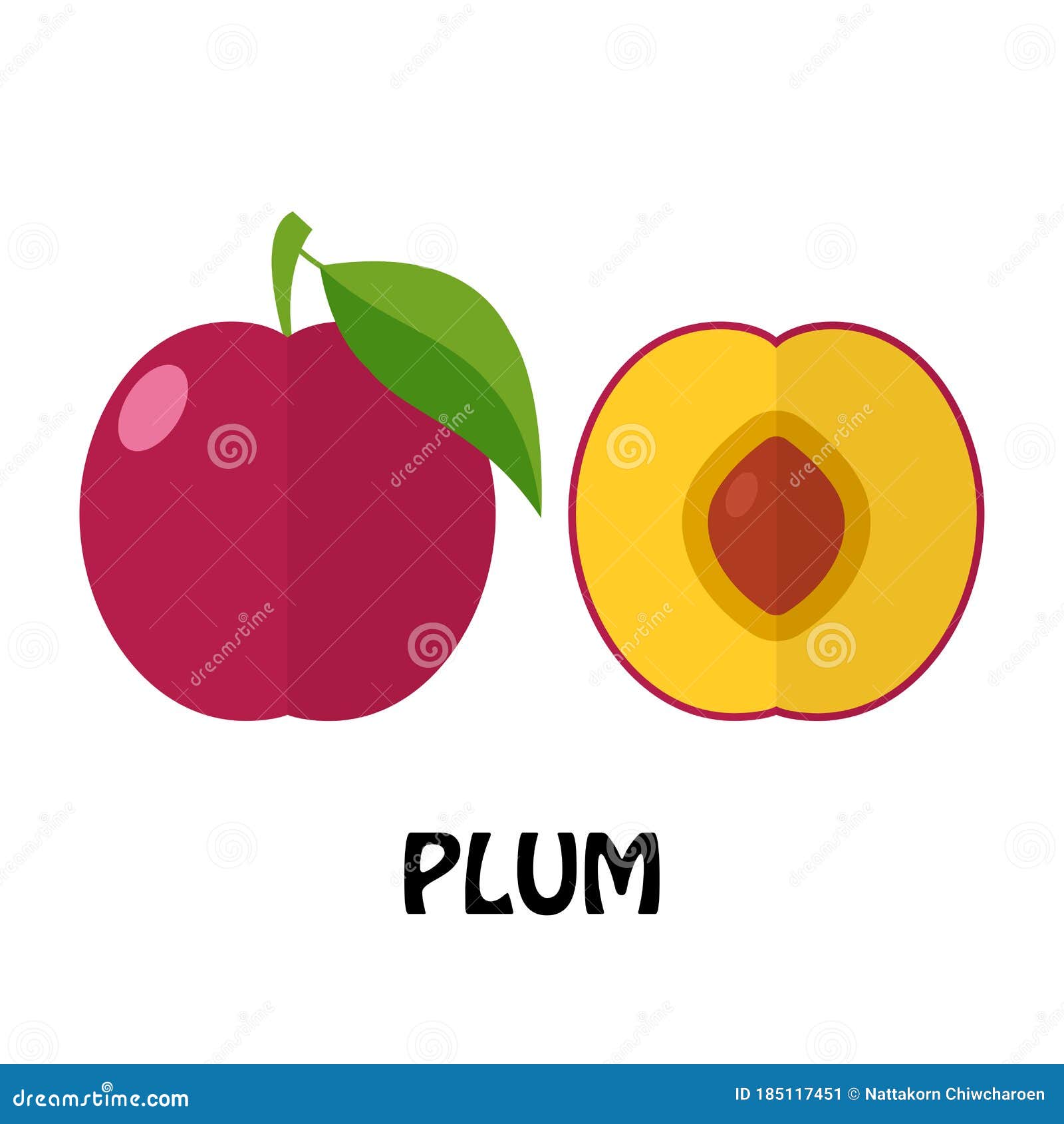 Vector Illustration Flat Plum Isolated on White Background , Minimal ...