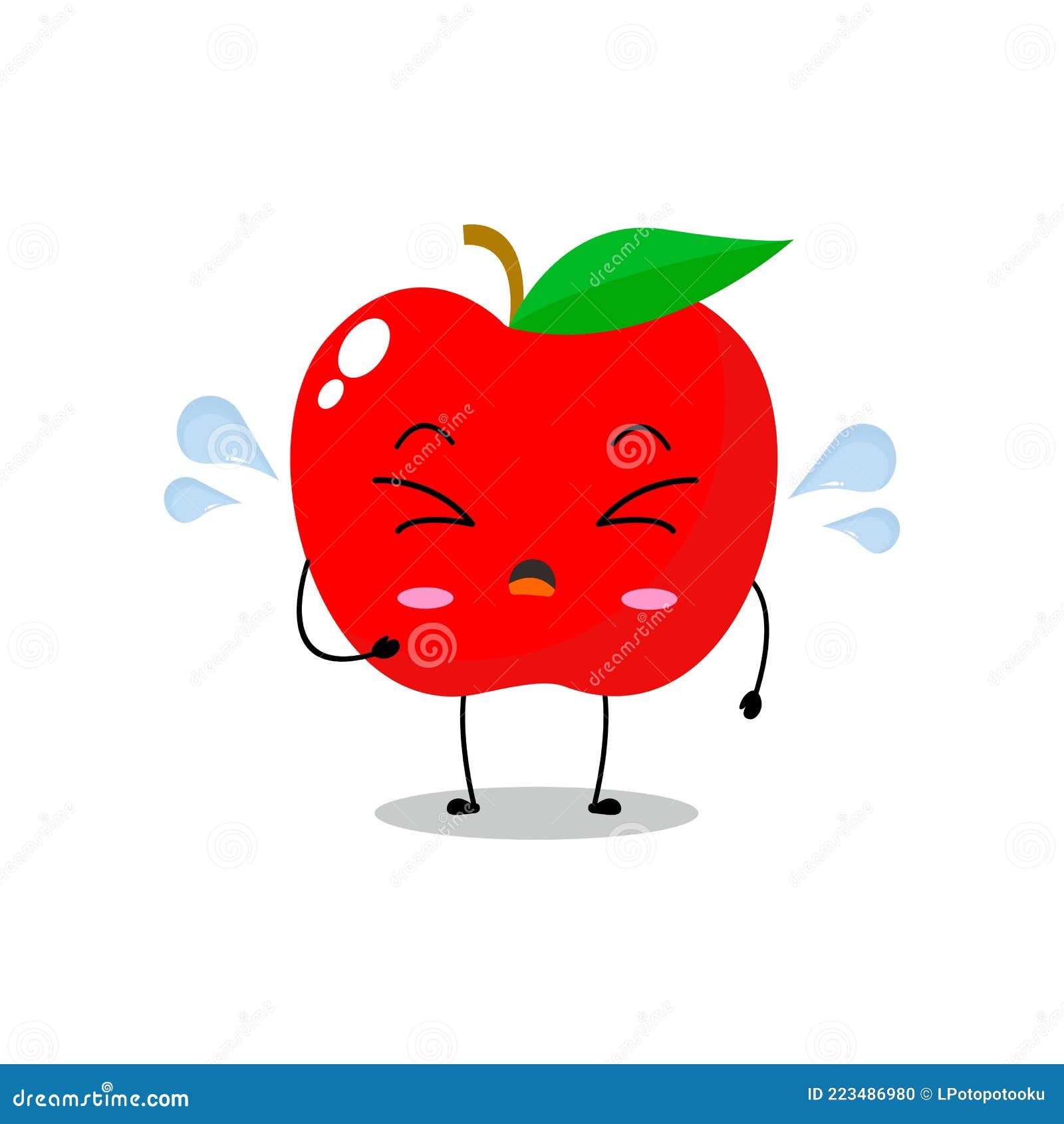 A Flat Red Apple Character with Cute Cry Expression Stock Vector ...