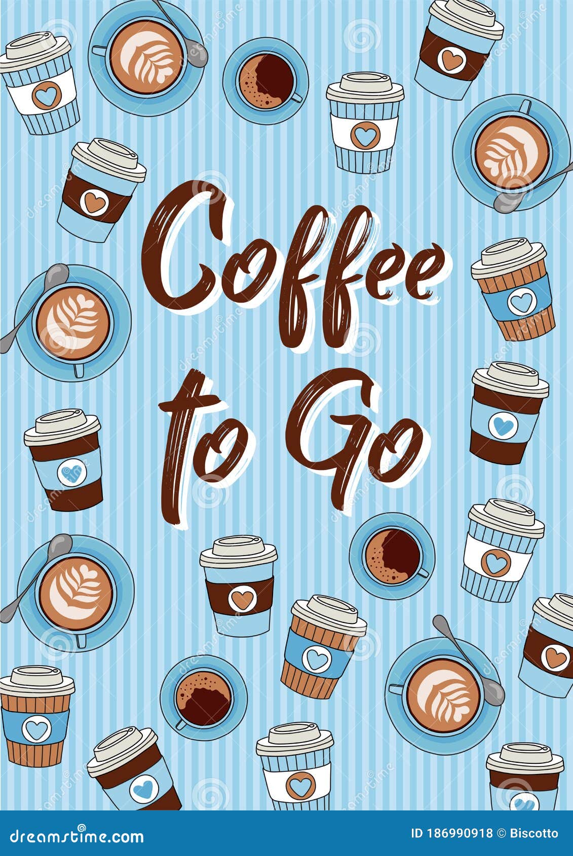 Coffee To Go Vector Illustration with Hand Drawn Coffee Cups Stock ...