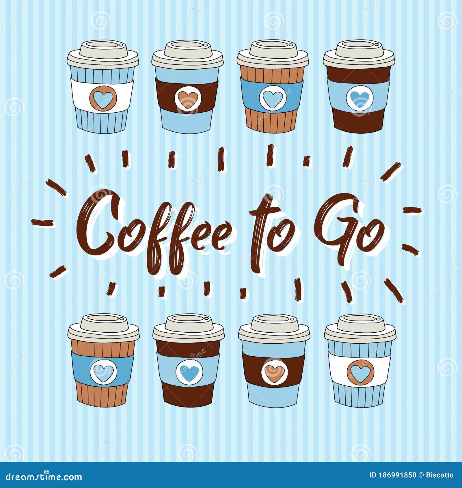 Coffee To Go Vector Illustration with Hand Drawn Coffee Cups Stock ...