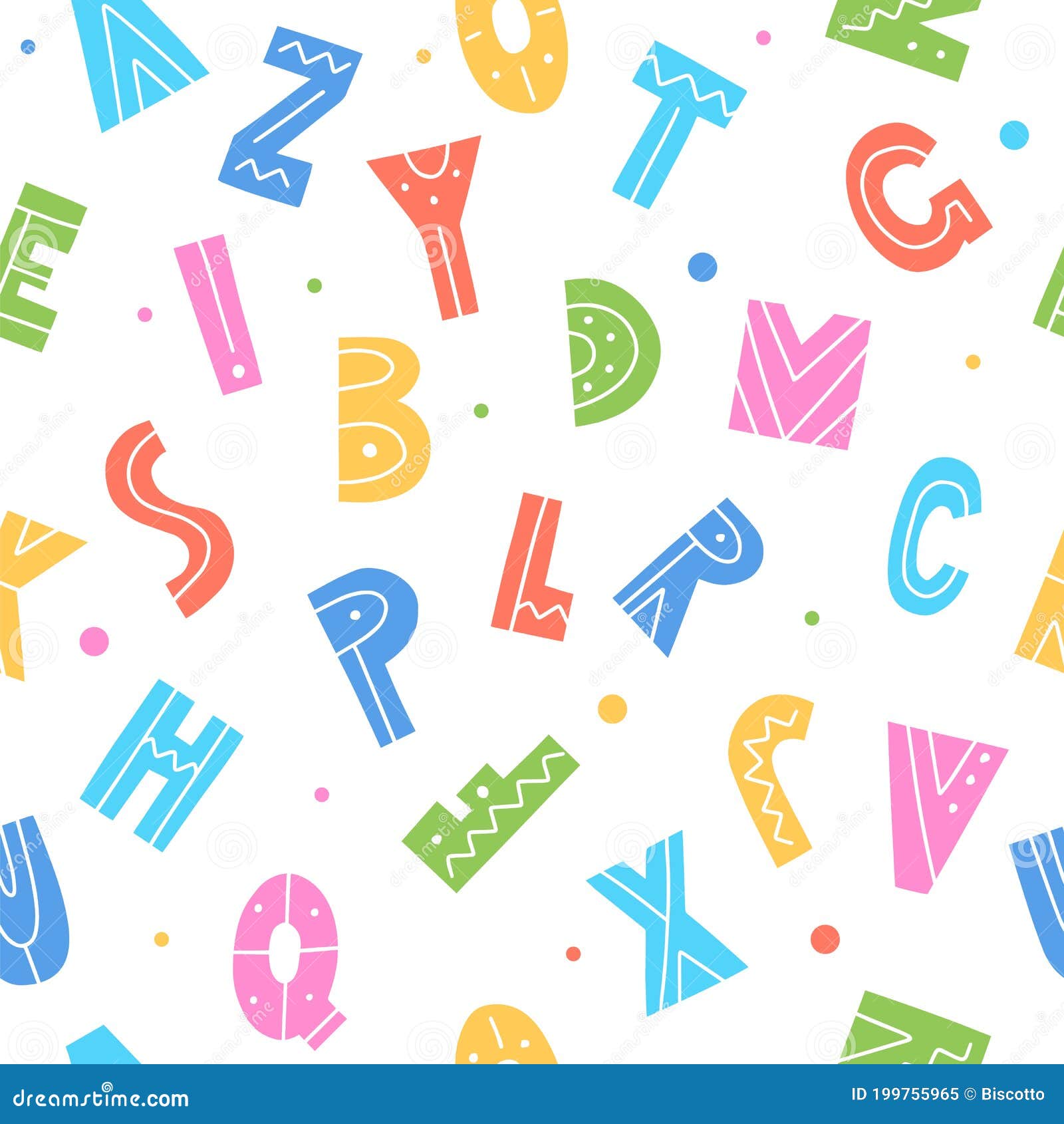 Cute Cartoon Letters Seamless Pattern. Colorful Vector Illustration ...