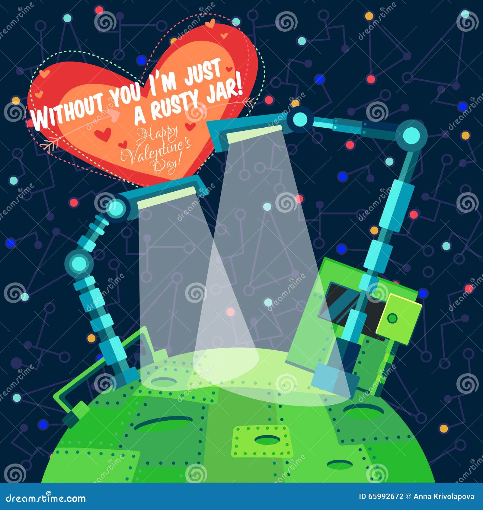 Vector Illustration in Flat Style about Robot. Greeting Card Stock ...