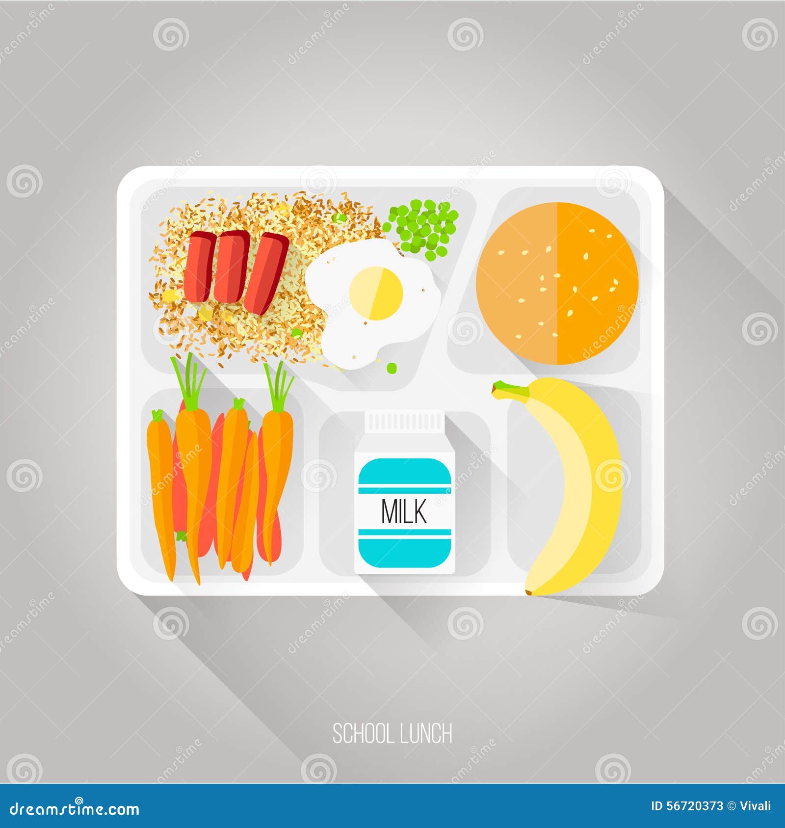Vector Illustration of School Lunch. Flat Style. Stock Vector ...