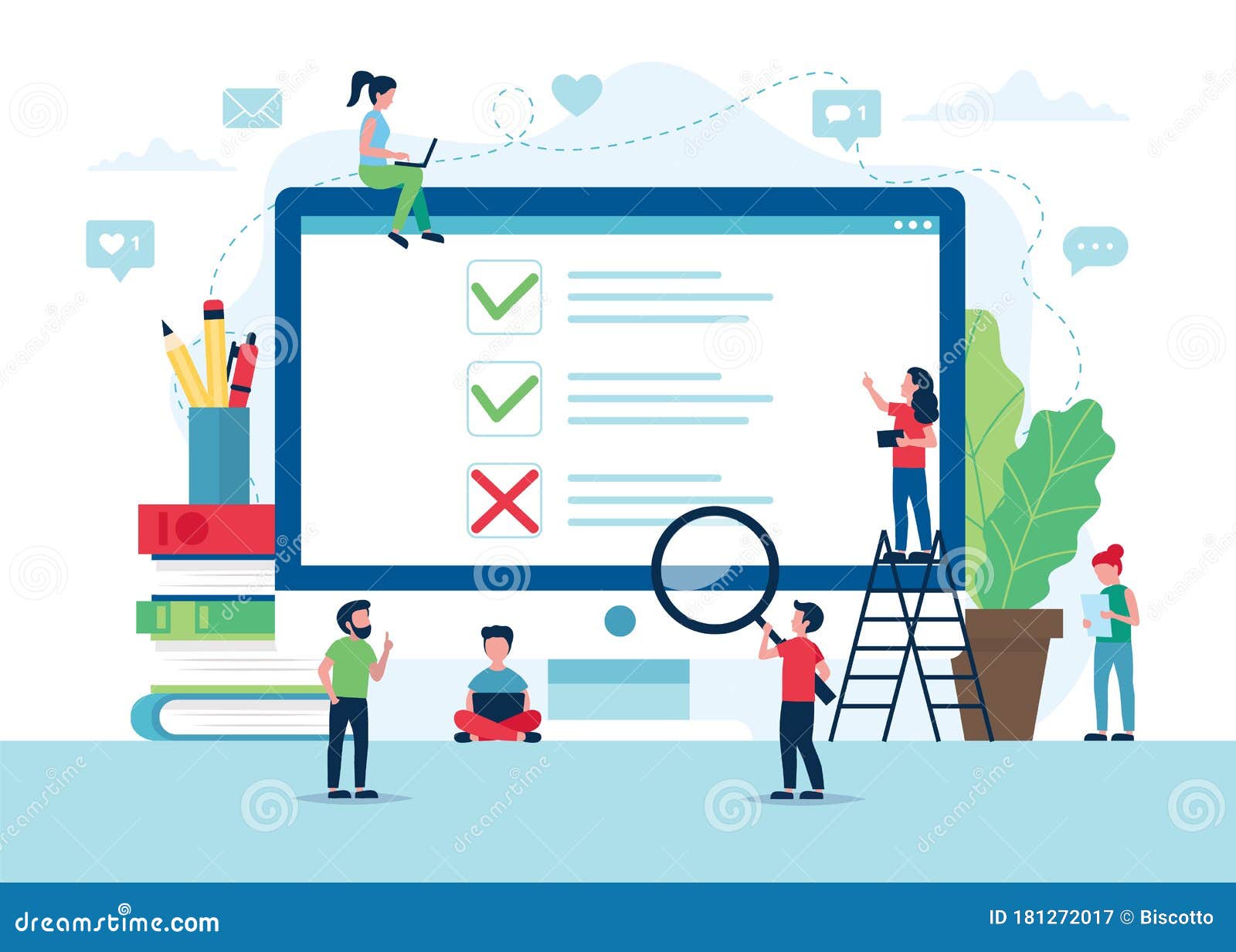 Survey of Customer Satisfaction. Screen with Ticks and Crosses. Small ...