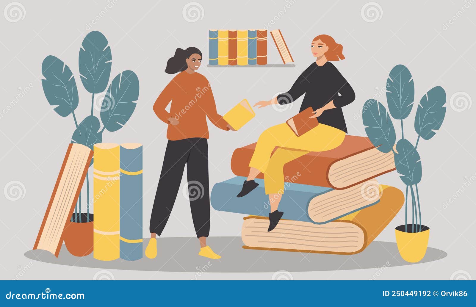Vector Illustration in a Flat Style on the Theme of Reading, Library ...