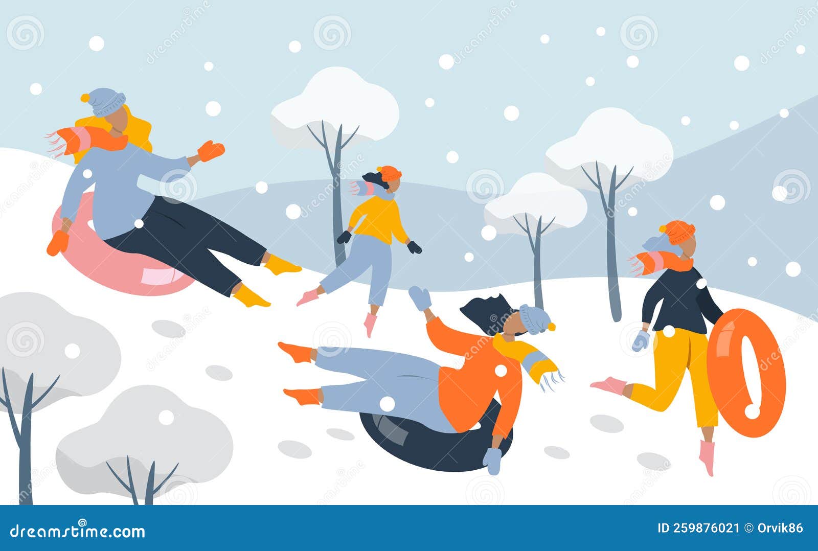 Illustration in a Flat Style on the Theme of Winter Holidays. People ...
