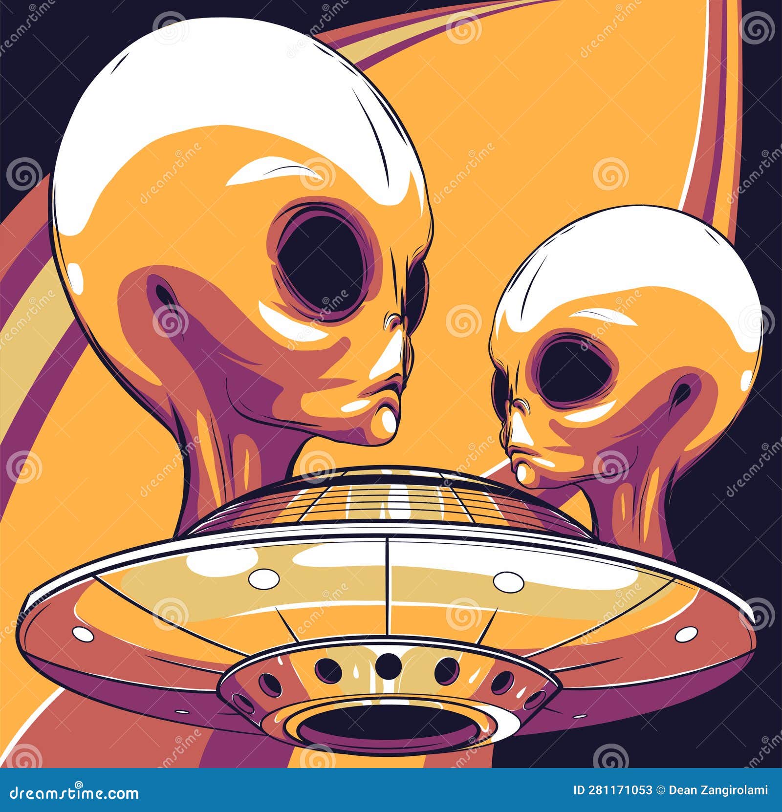 Vector Illustration in Flat Style. Ultra Violet UFO with Lights. Alien ...