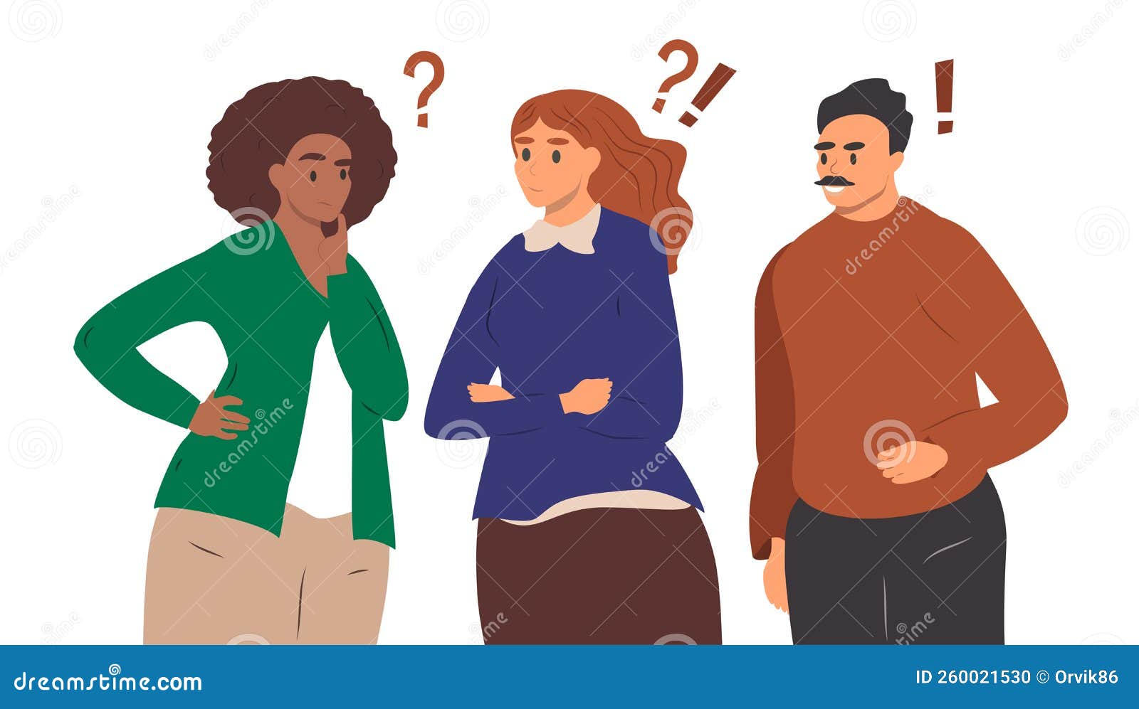 Vector Illustration in Flat Style. Various People Stand Thinking Stock ...