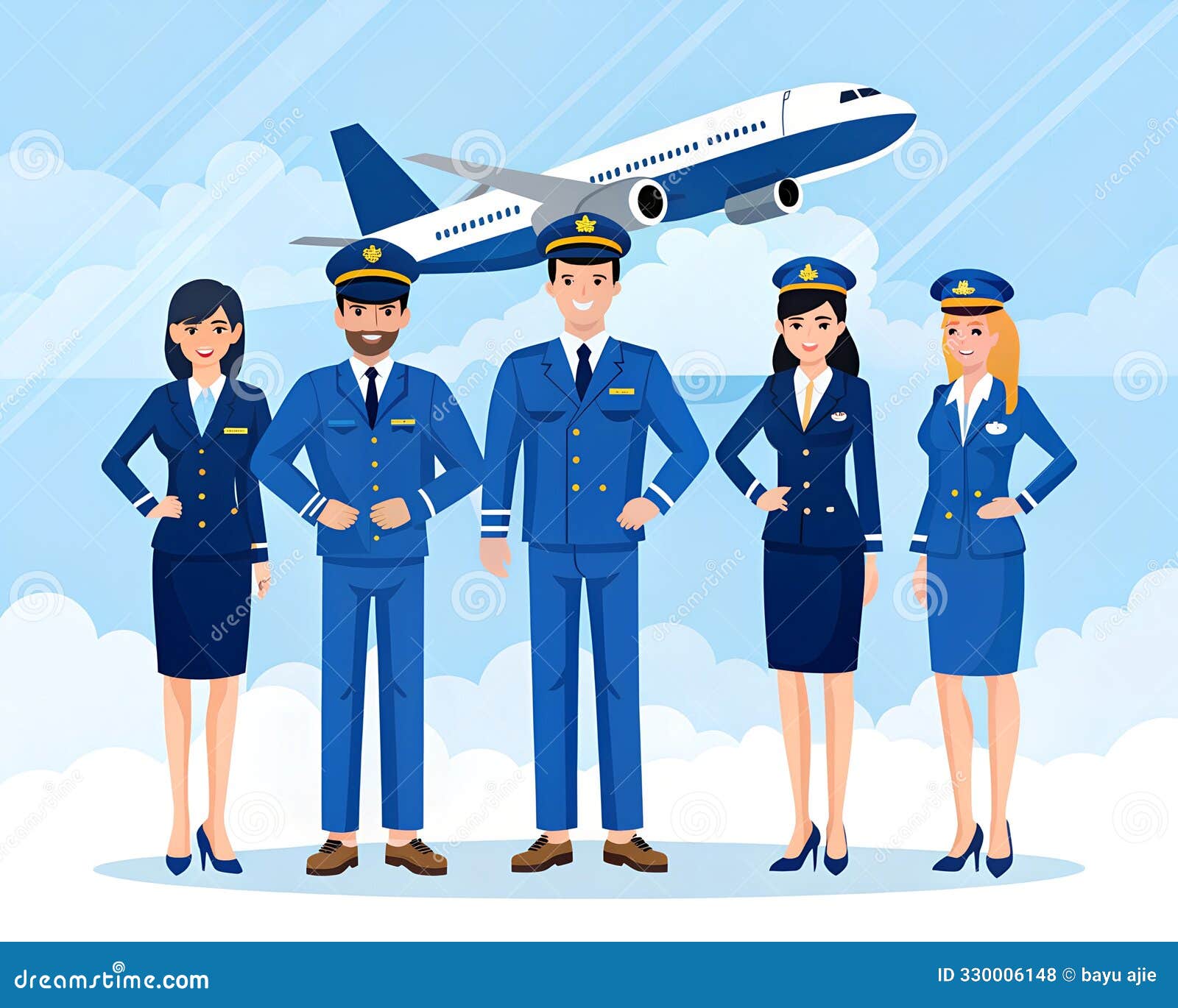 Vector Illustration of Flight Crew, Pilots and Flight Attendants ...
