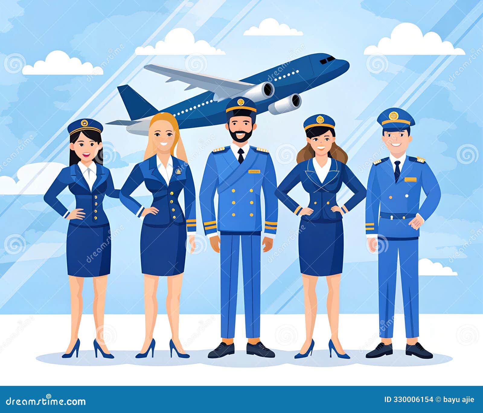 Vector Illustration of Flight Crew, Pilots and Flight Attendants ...