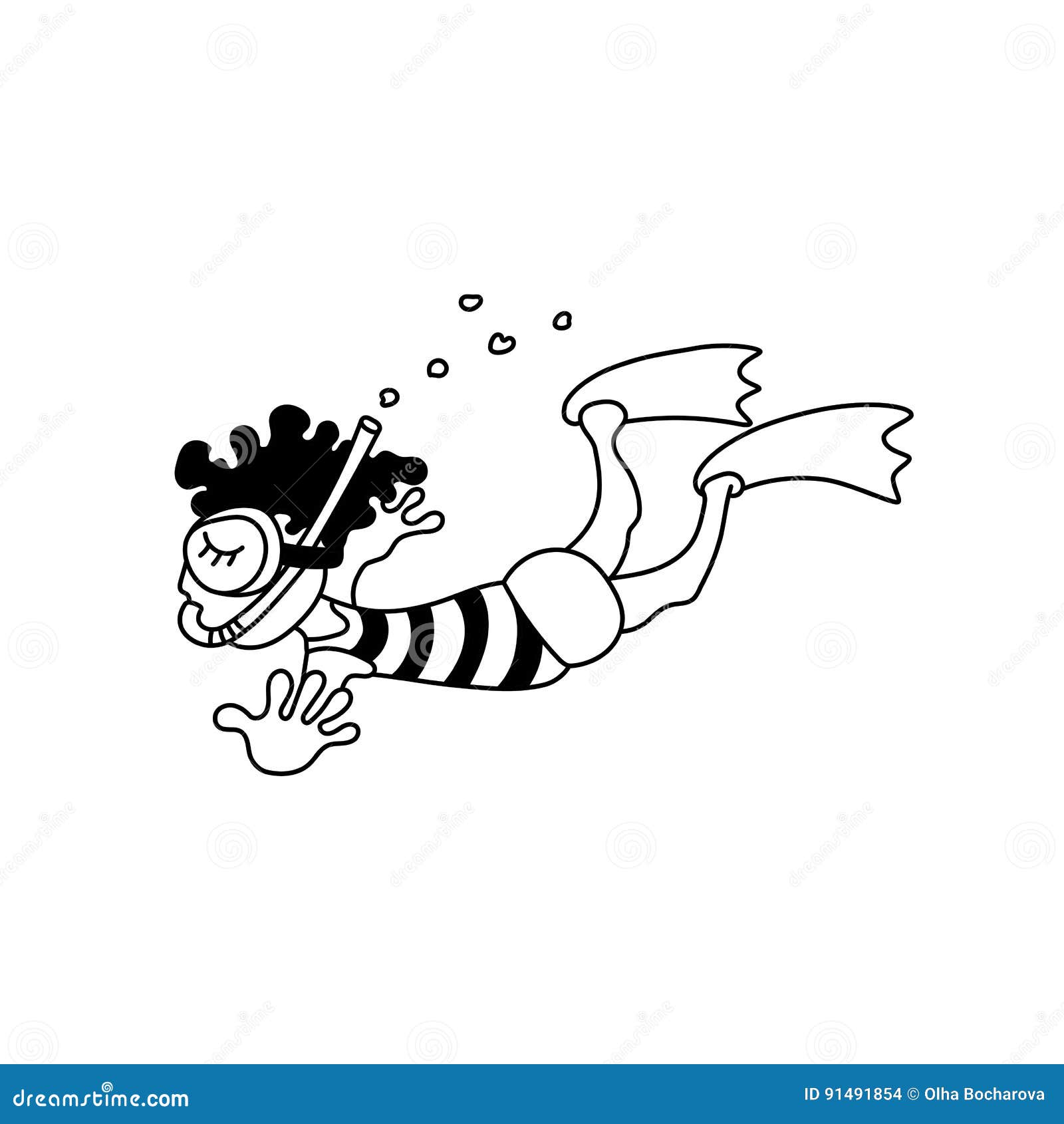 Vector Illustration Of A Floating Child With A Mask And Flippers ...