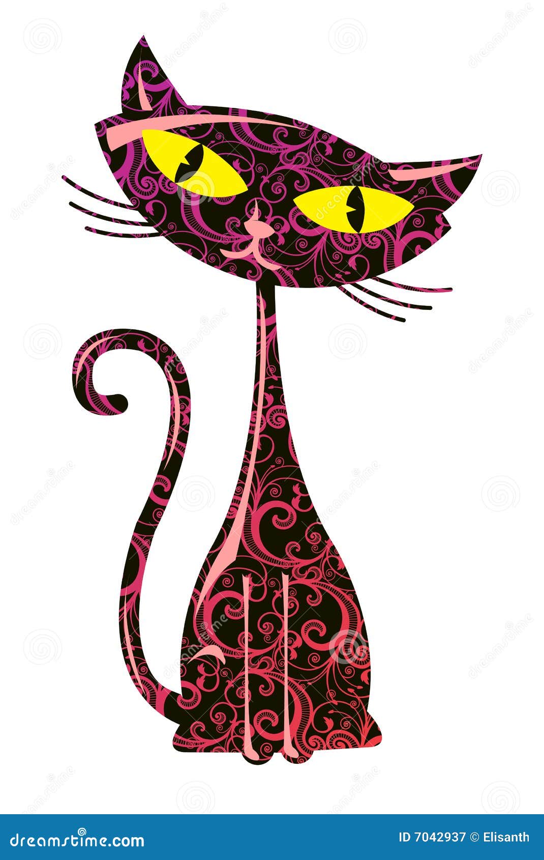 Vector Illustration of Floral Cat Stock Vector - Illustration of black ...