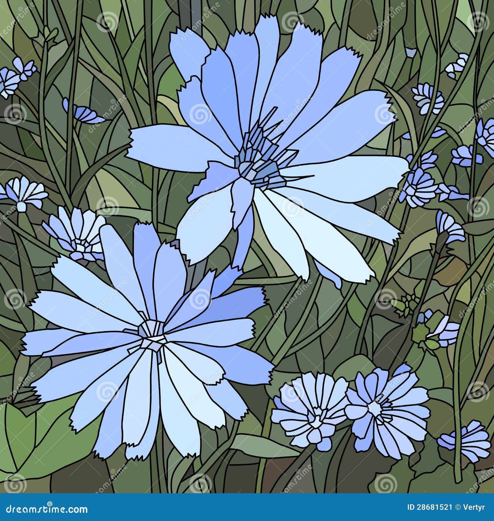 Chicory, Succory, Cichorium Wild Blue Flower Sketch. One Continuous Art ...