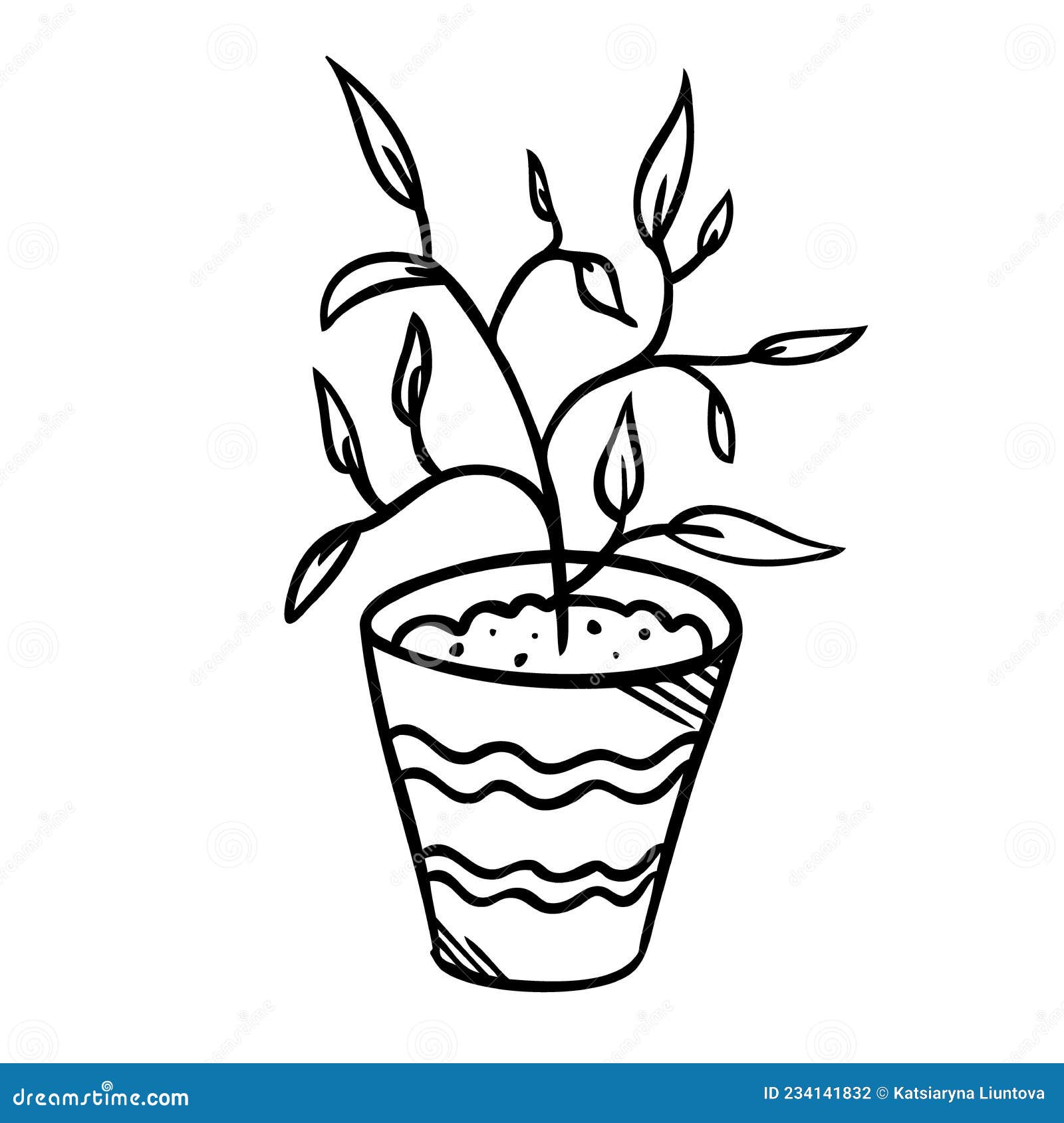 Vector Illustration of a Flower in a Pot and Sketch Hand Drawn Stock ...