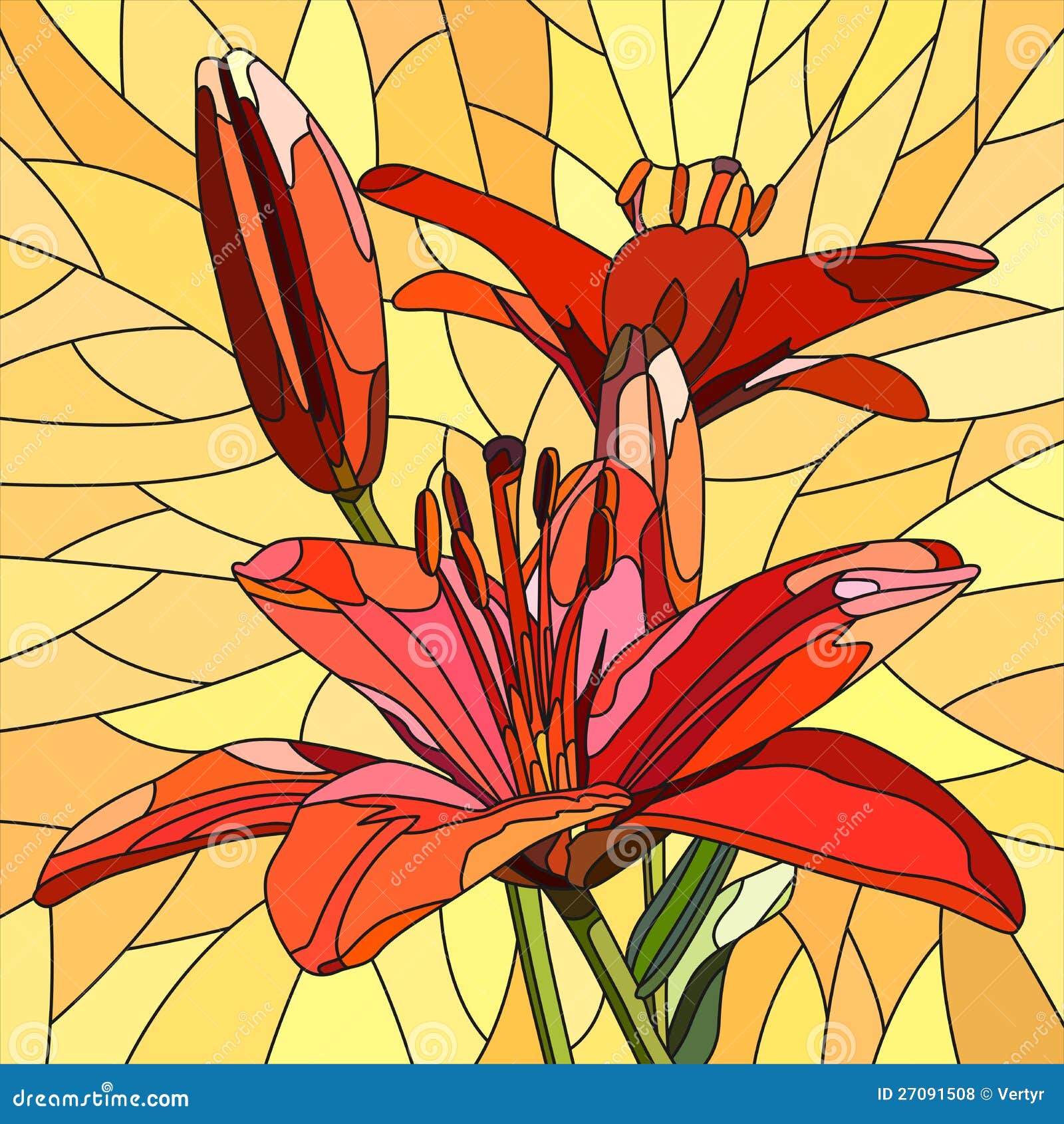 Vector Illustration of Flower Red Lilies. Stock Vector - Illustration ...