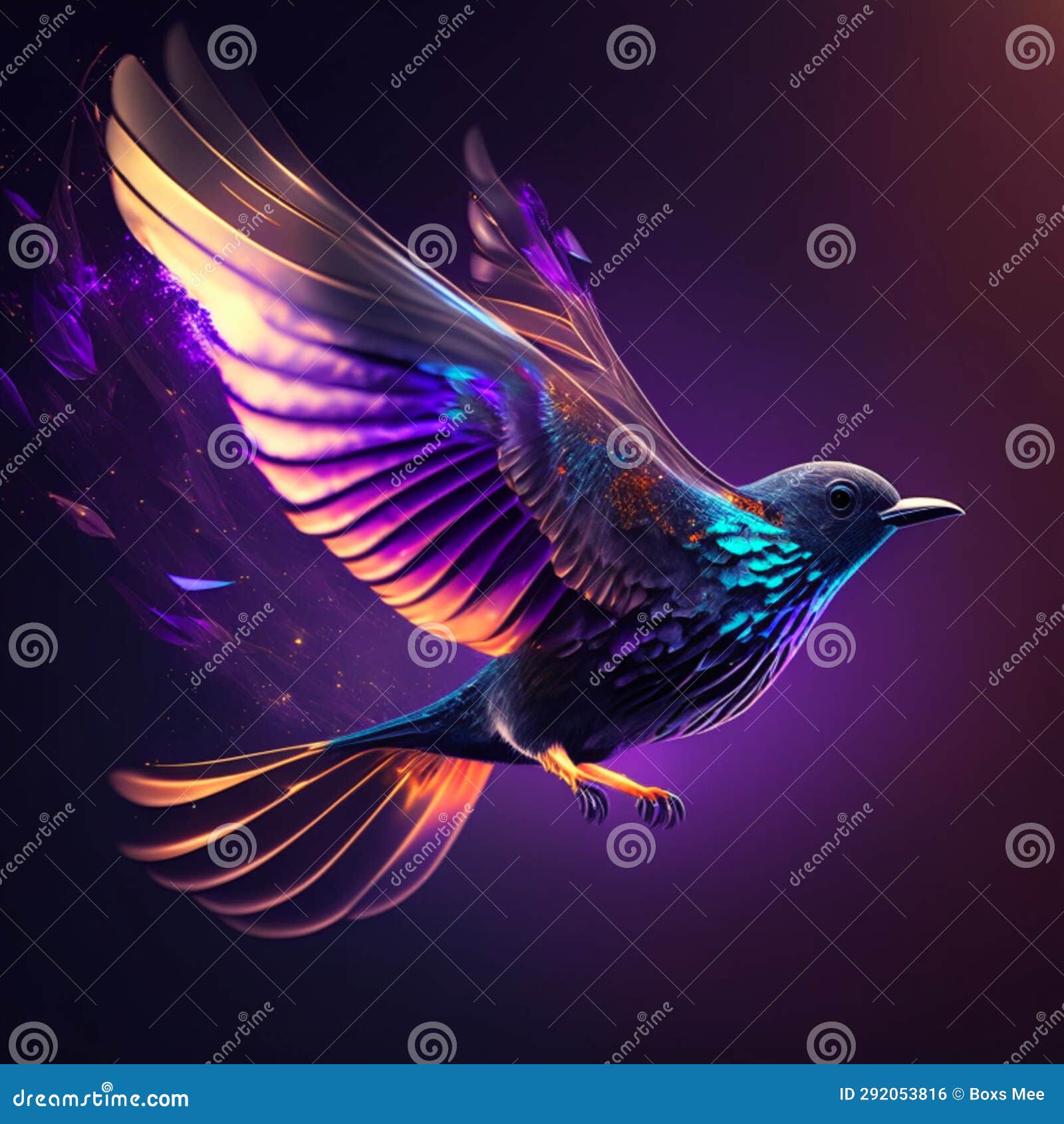 Vector Illustration of a Flying Bird with Wings Spread in the Night Sky ...