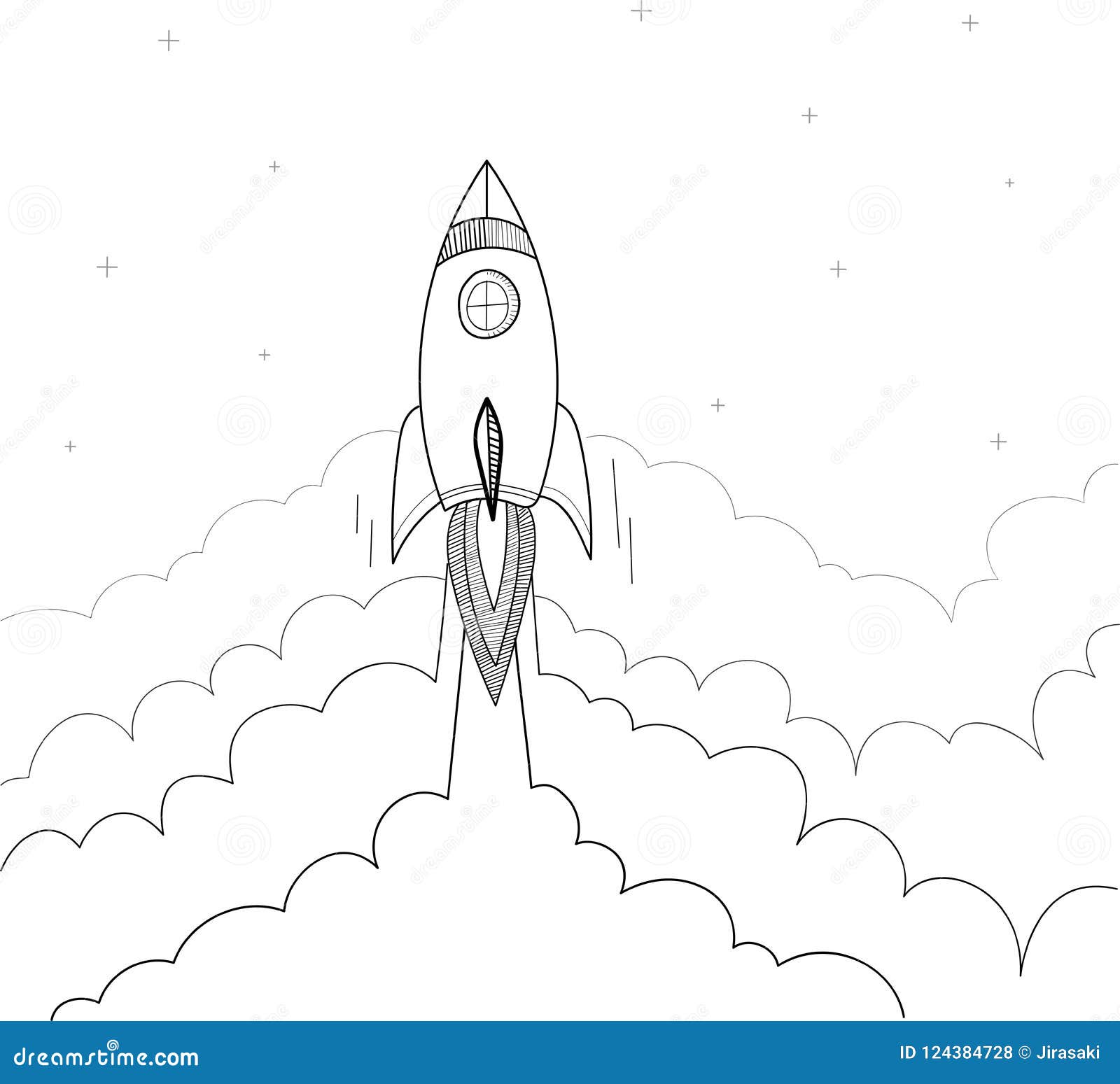 Vector Illustration of Flying Rocket Launch Doodle Style Stock Vector ...