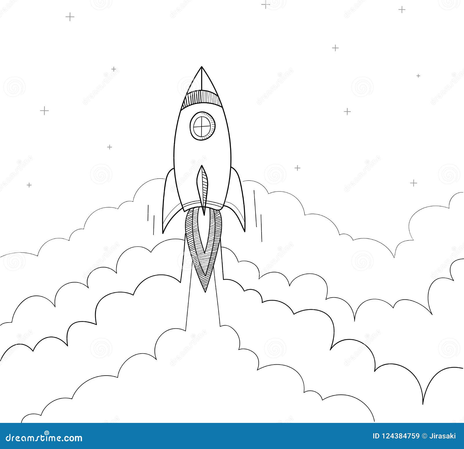 Vector Illustration of Flying Rocket Launch Doodle Style Stock ...