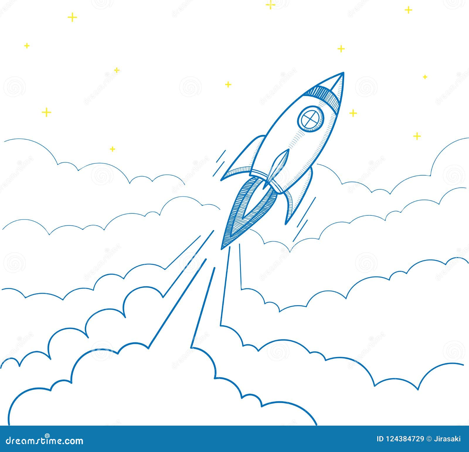Vector Illustration of Flying Rocket Launch Doodle Style Stock Vector ...