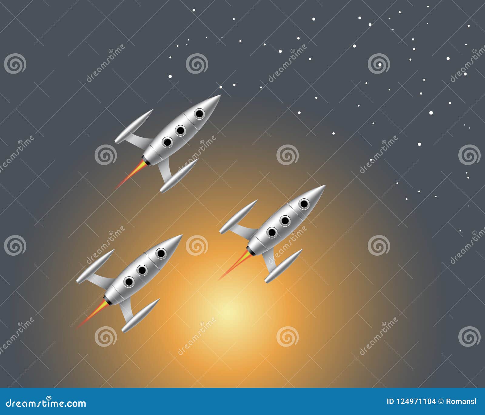 Vector Illustration of a Flying Three Rockets in the Starry Sky Stock ...