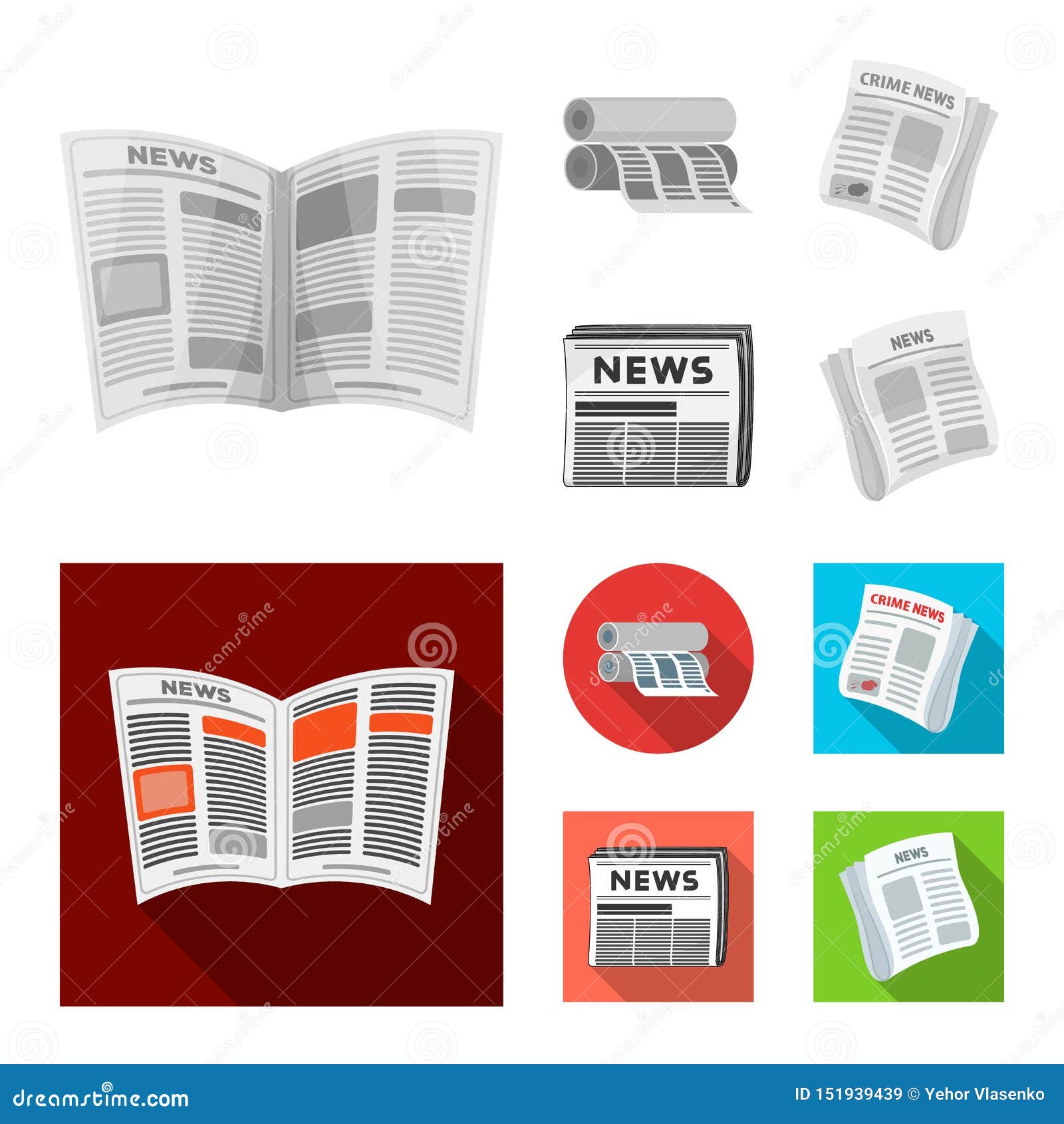 Vector Illustration of daily and Folded Icon. Collection of daily and ...